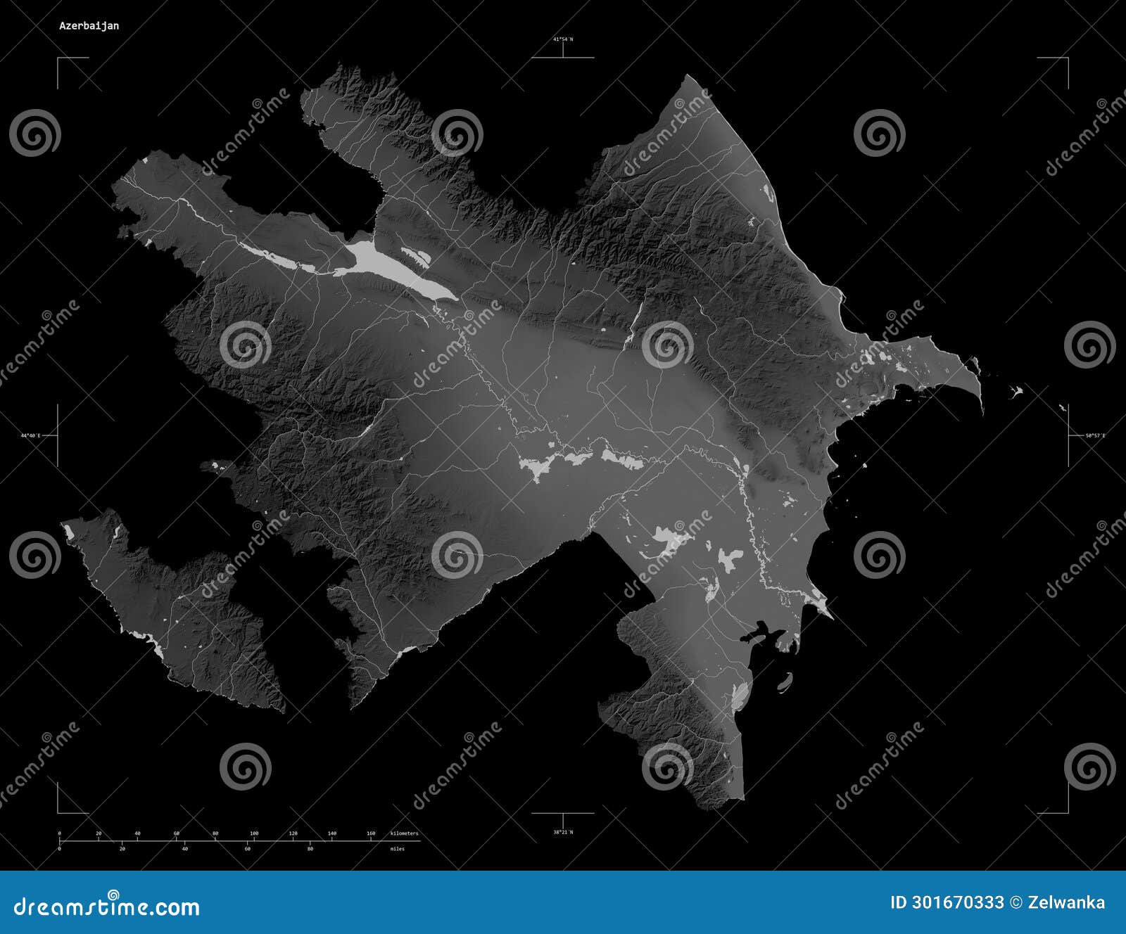 Azerbaijan Shape on Black. Grayscale Stock Illustration - Illustration ...