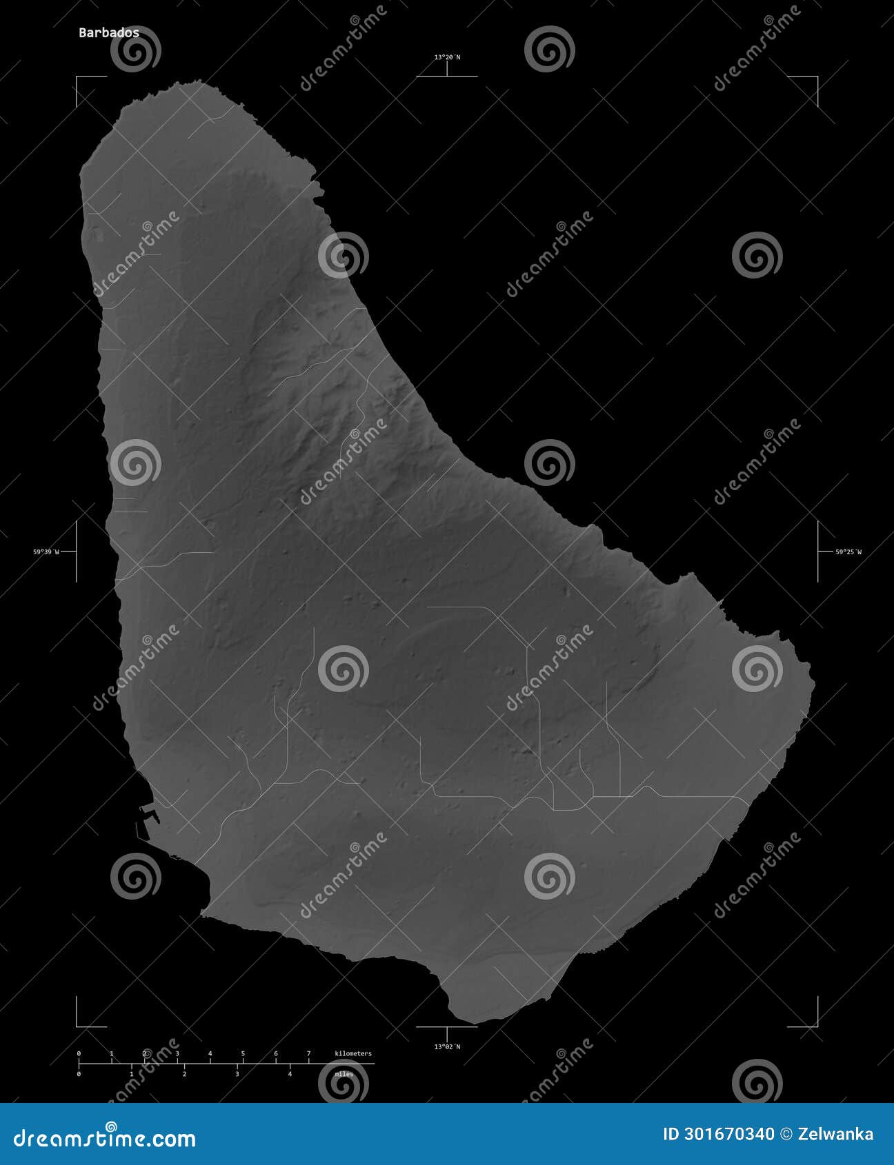 Barbados Shape on Black. Grayscale Stock Illustration - Illustration of land, contour: 301670340
