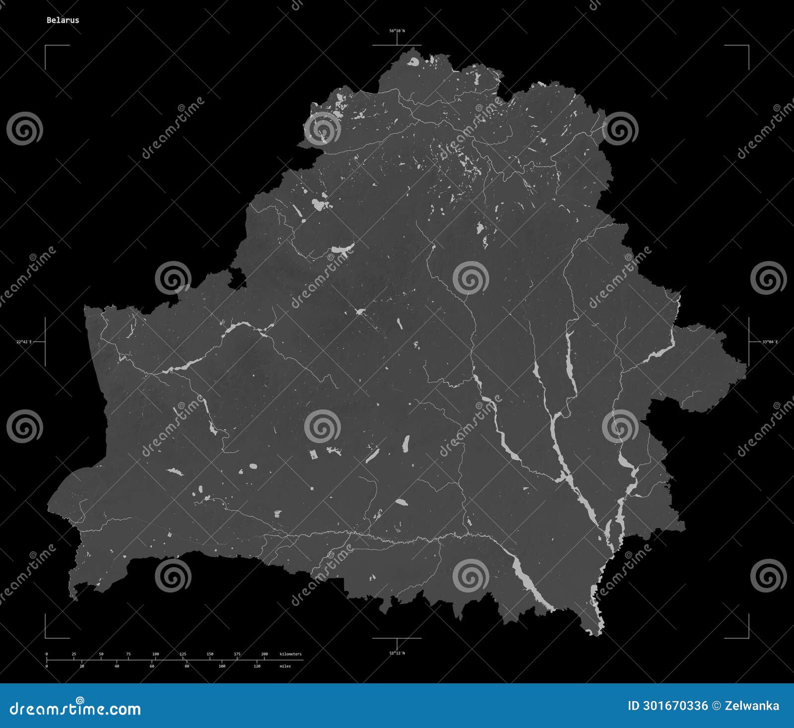 Belarus Shape on Black. Grayscale Stock Illustration - Illustration of ...