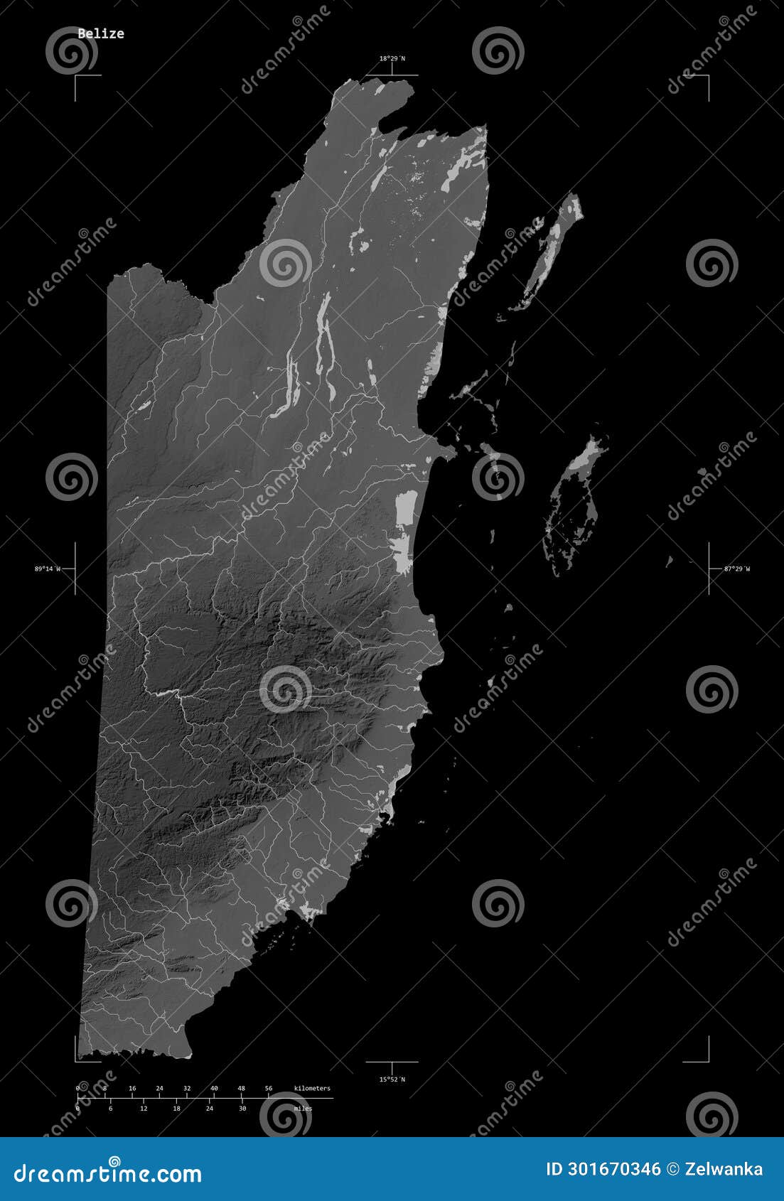Belize Shape on Black. Grayscale Stock Illustration - Illustration of ...