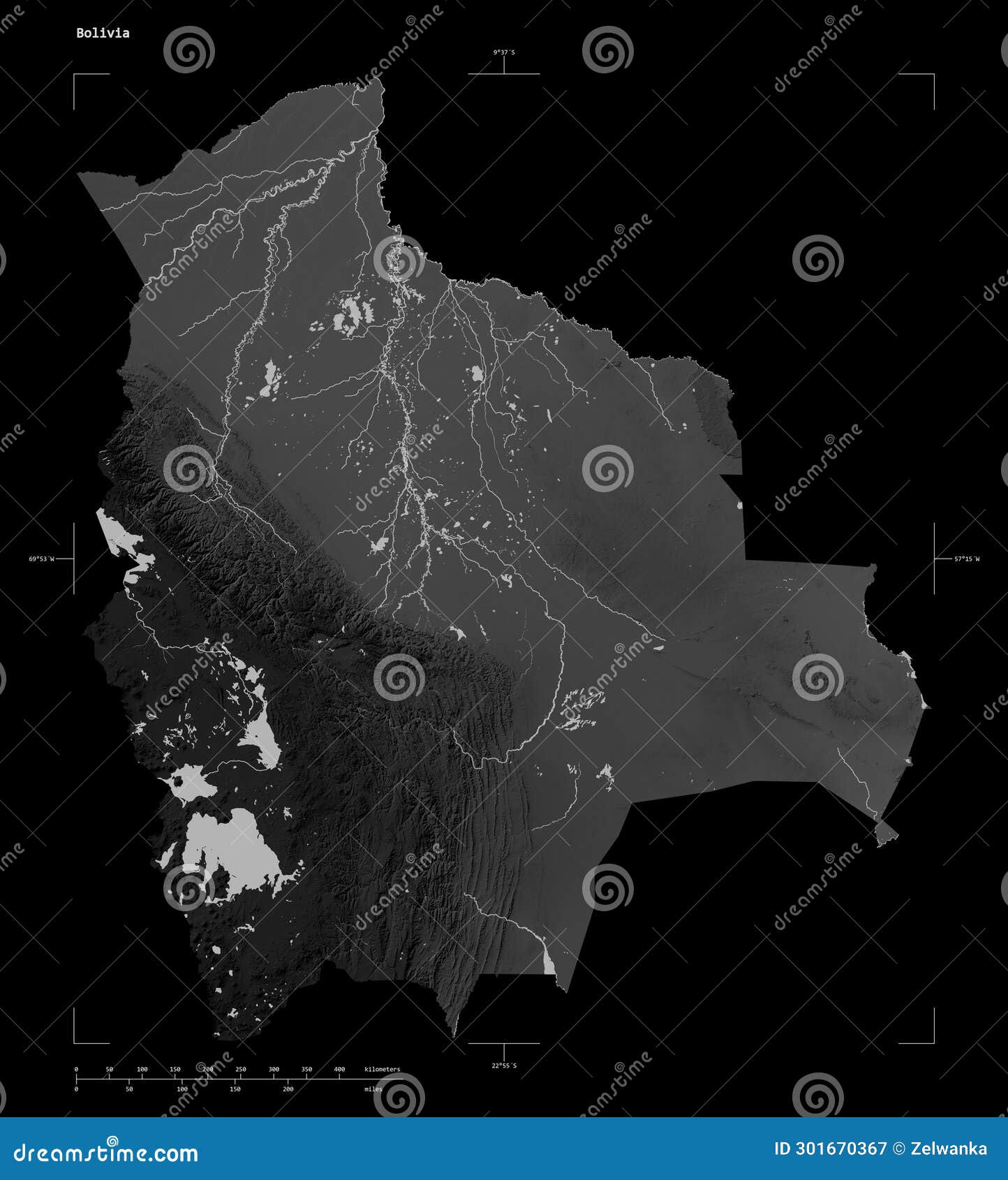 Bolivia Shape on Black. Grayscale Stock Illustration - Illustration of ...
