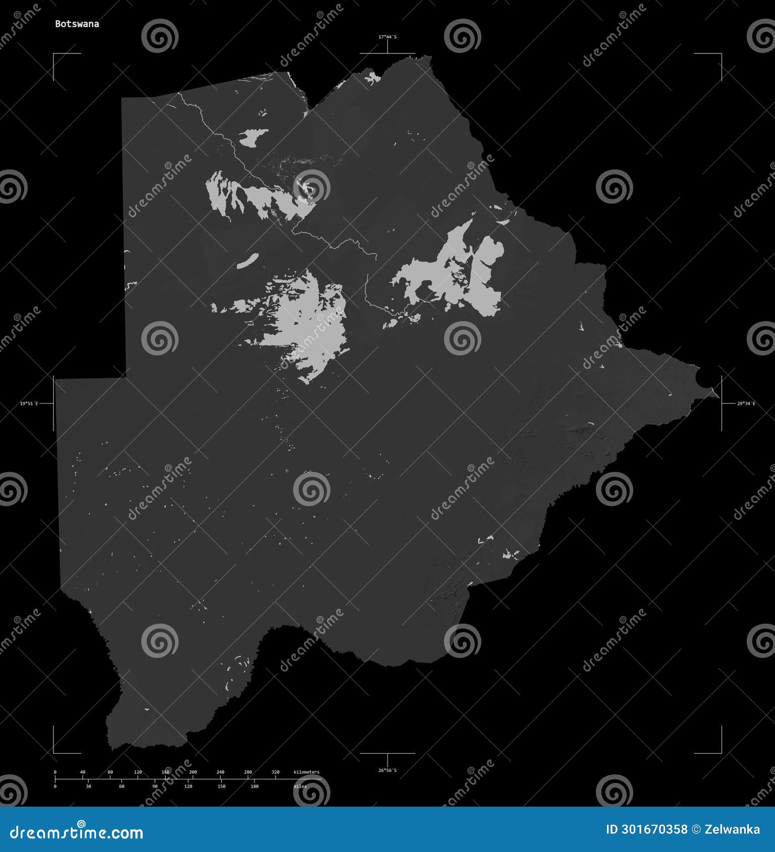 Botswana Shape on Black. Grayscale Stock Illustration - Illustration of ...