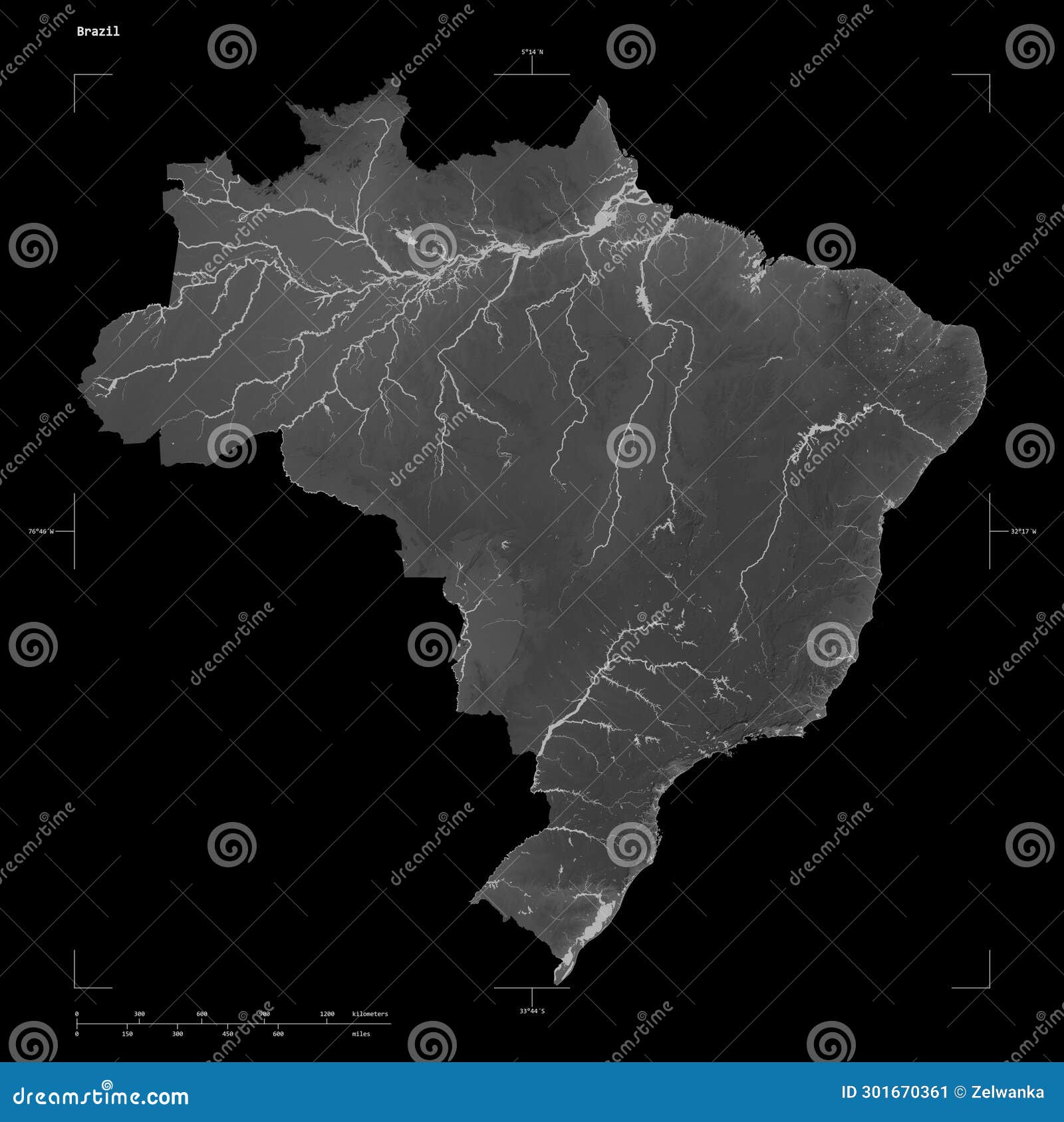 Brazil Shape on Black. Grayscale Stock Illustration - Illustration of ...