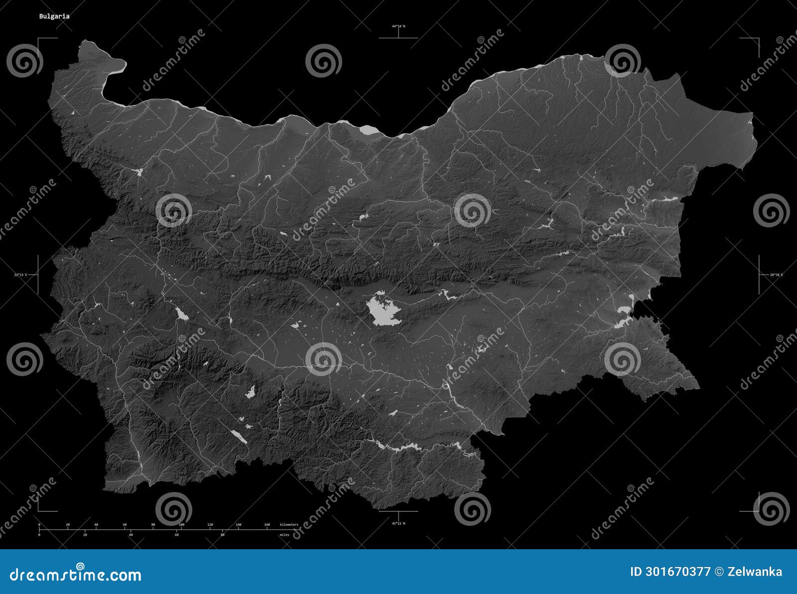 Bulgaria Shape on Black. Grayscale Stock Illustration - Illustration of ...