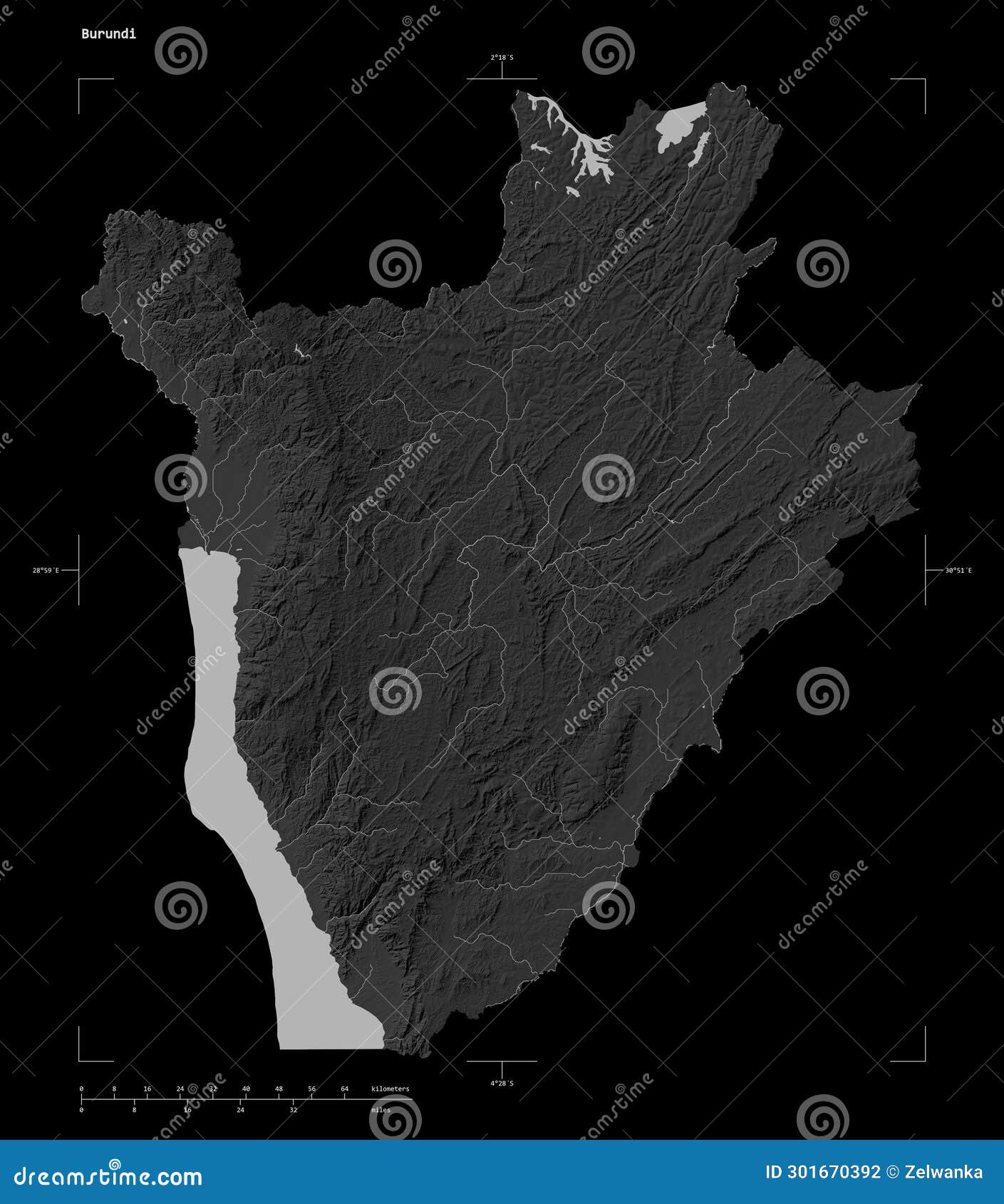 Burundi Shape on Black. Grayscale Stock Illustration - Illustration of ...