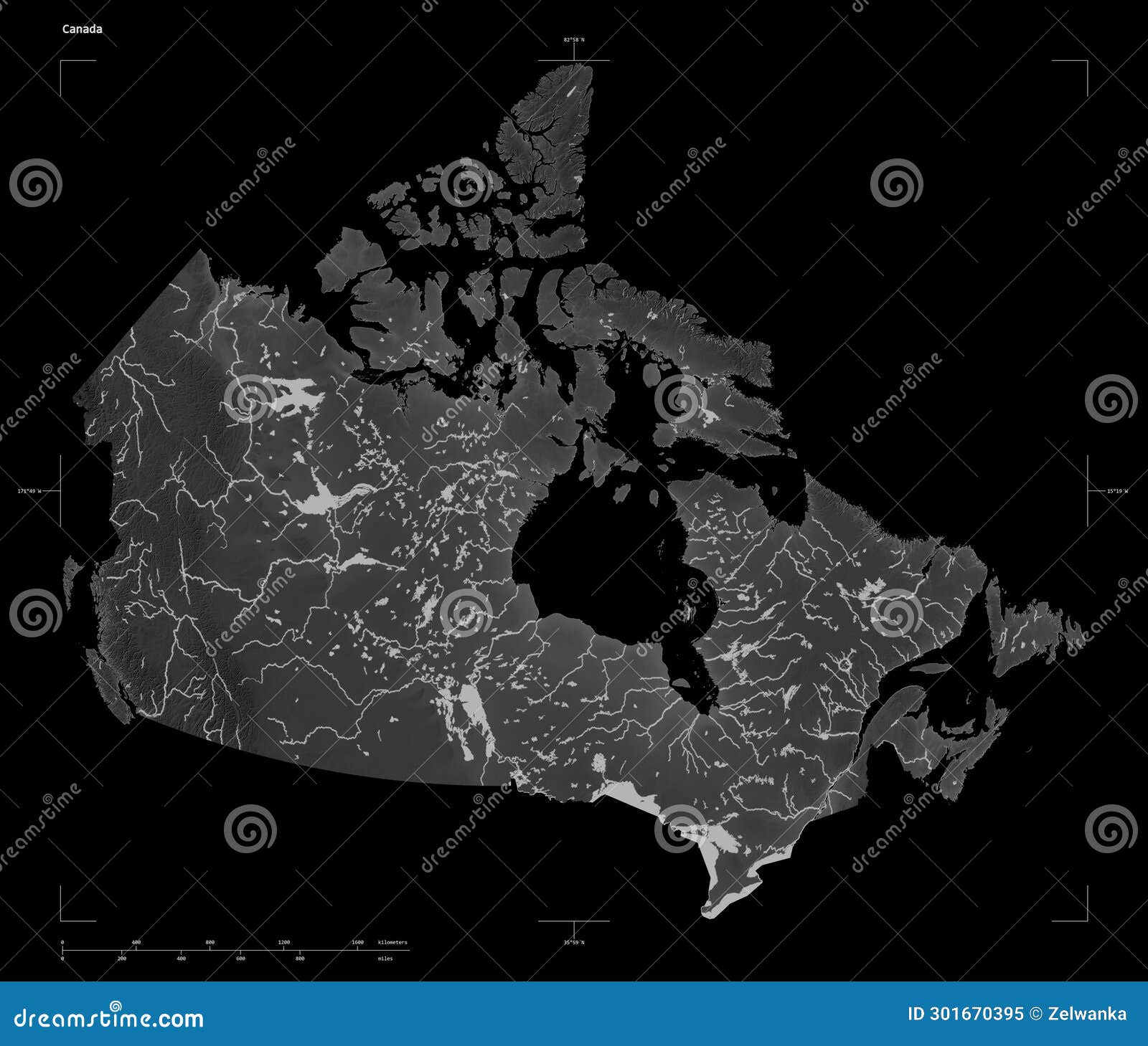 Canada Shape on Black. Grayscale Stock Illustration - Illustration of ...