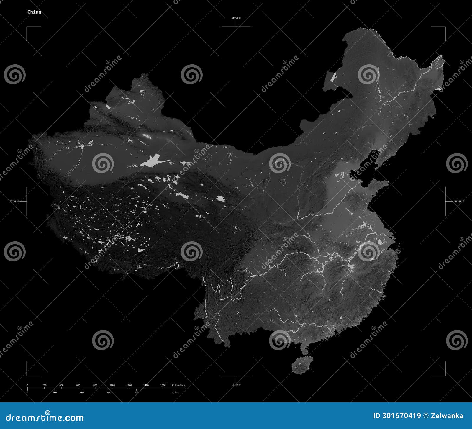 China Shape on Black. Grayscale Stock Illustration - Illustration of ...
