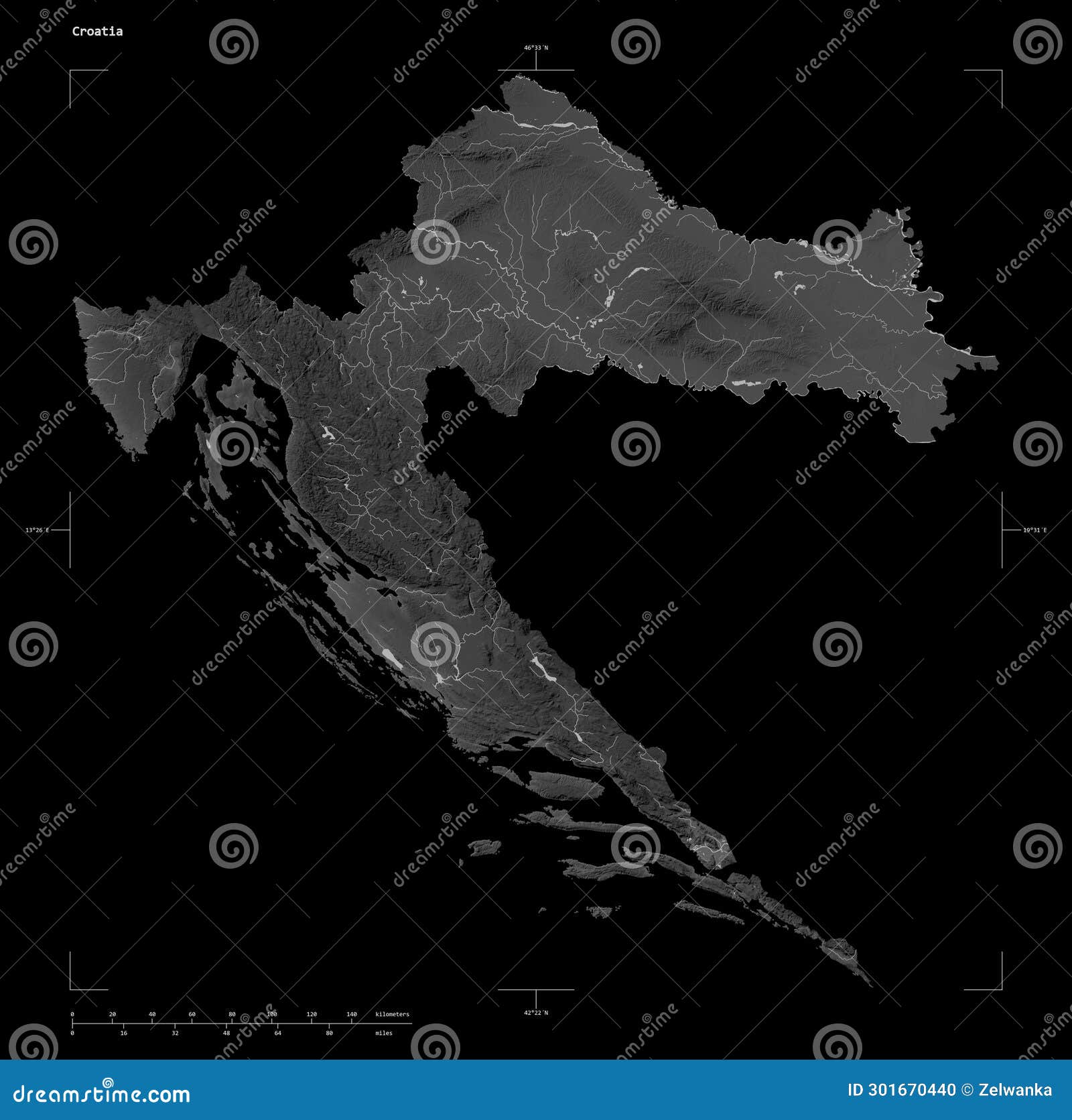 Croatia Shape on Black. Grayscale Stock Illustration - Illustration of ...