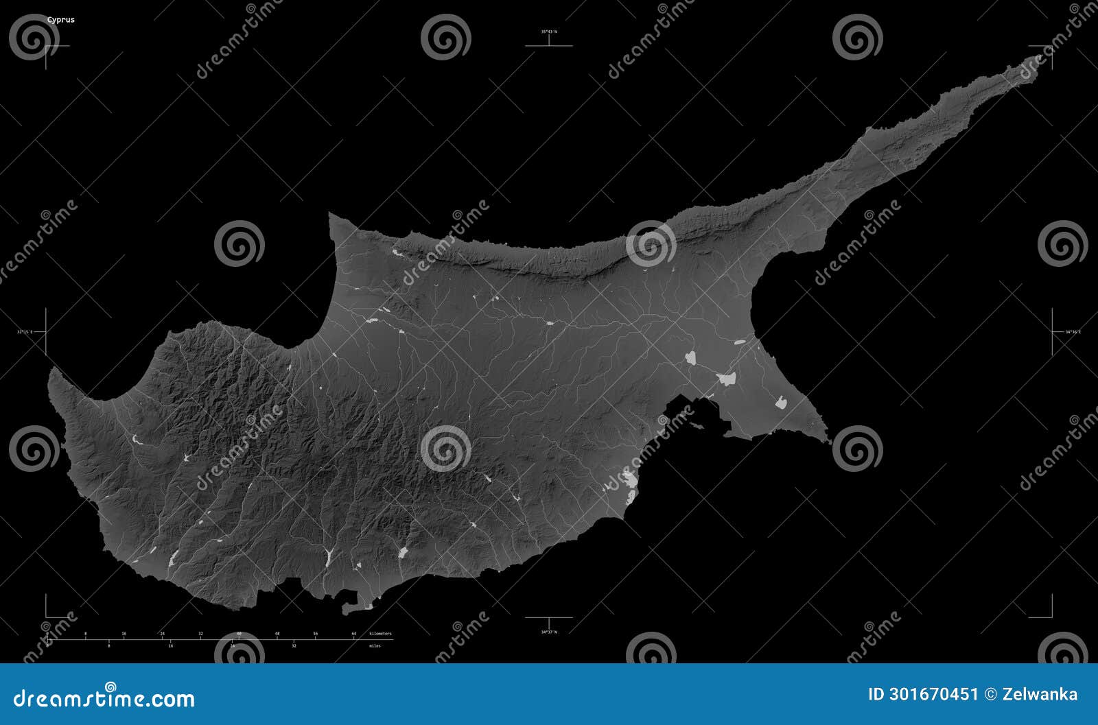 Cyprus Shape on Black. Grayscale Stock Illustration - Illustration of ...