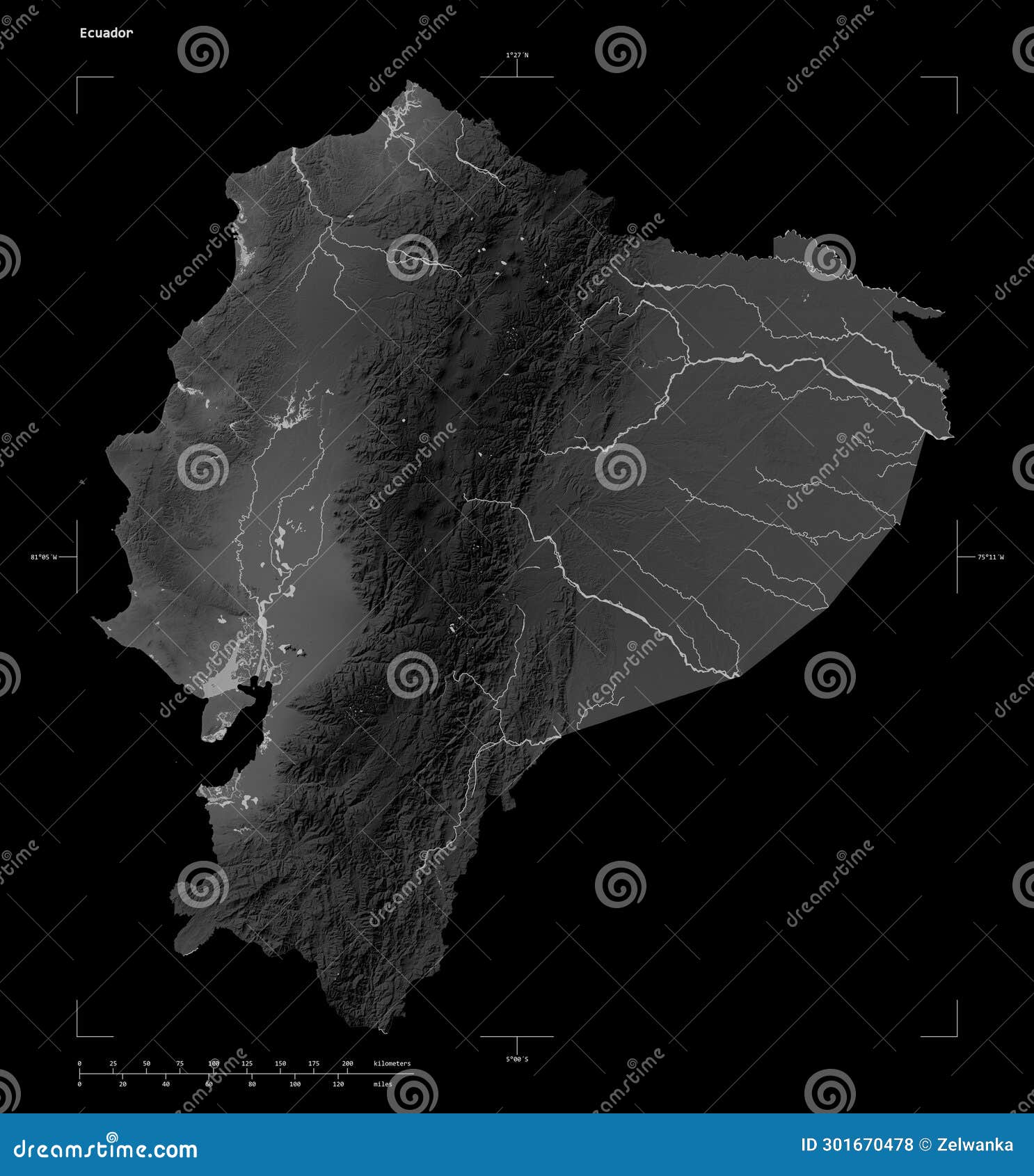 Ecuador Shape on Black. Grayscale Stock Illustration - Illustration of ...