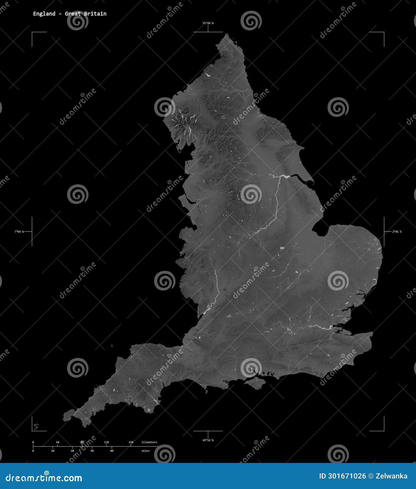 England - Great Britain Shape on Black. Grayscale Stock Illustration ...