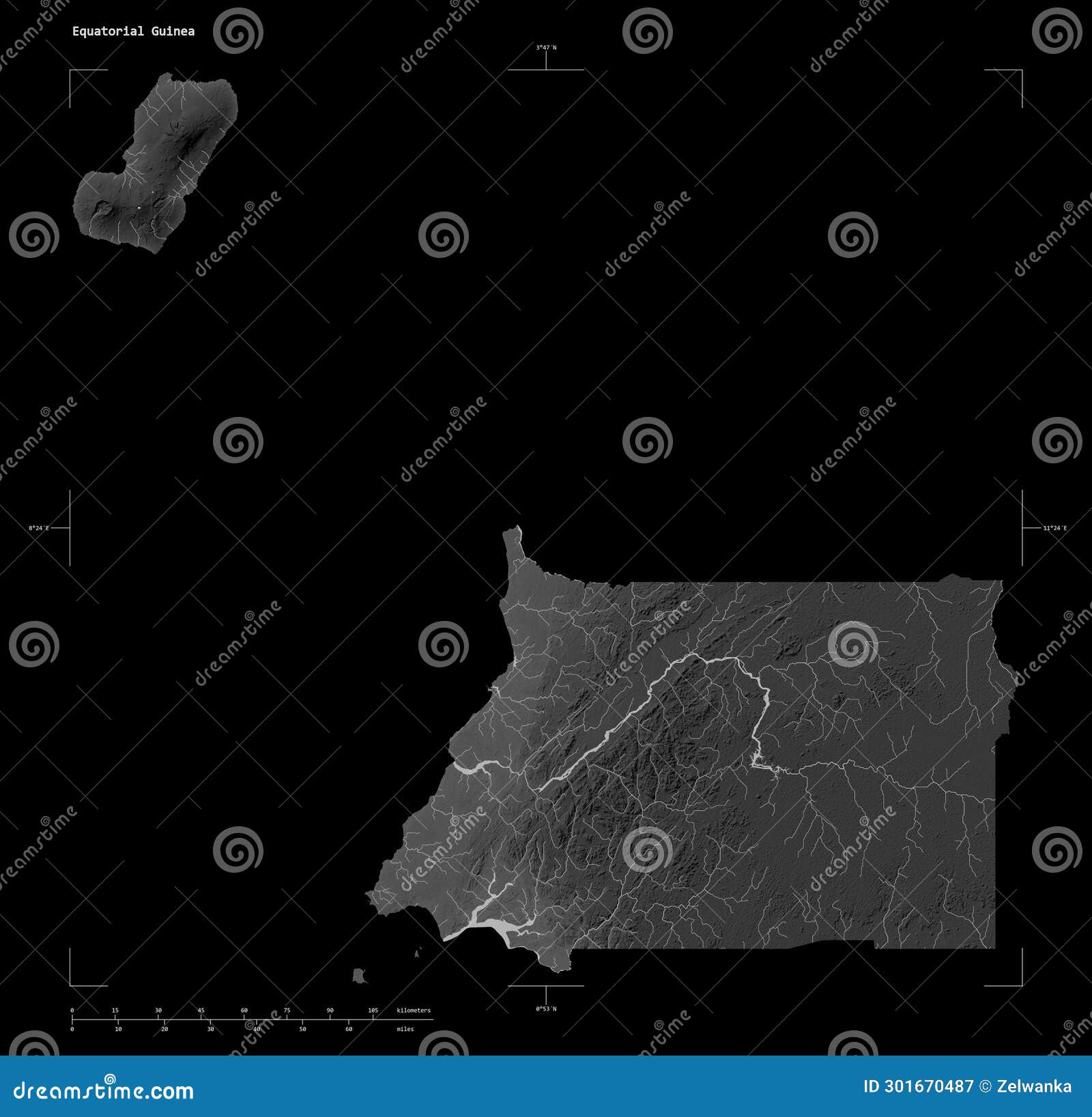 Equatorial Guinea Shape on Black. Grayscale Stock Illustration ...
