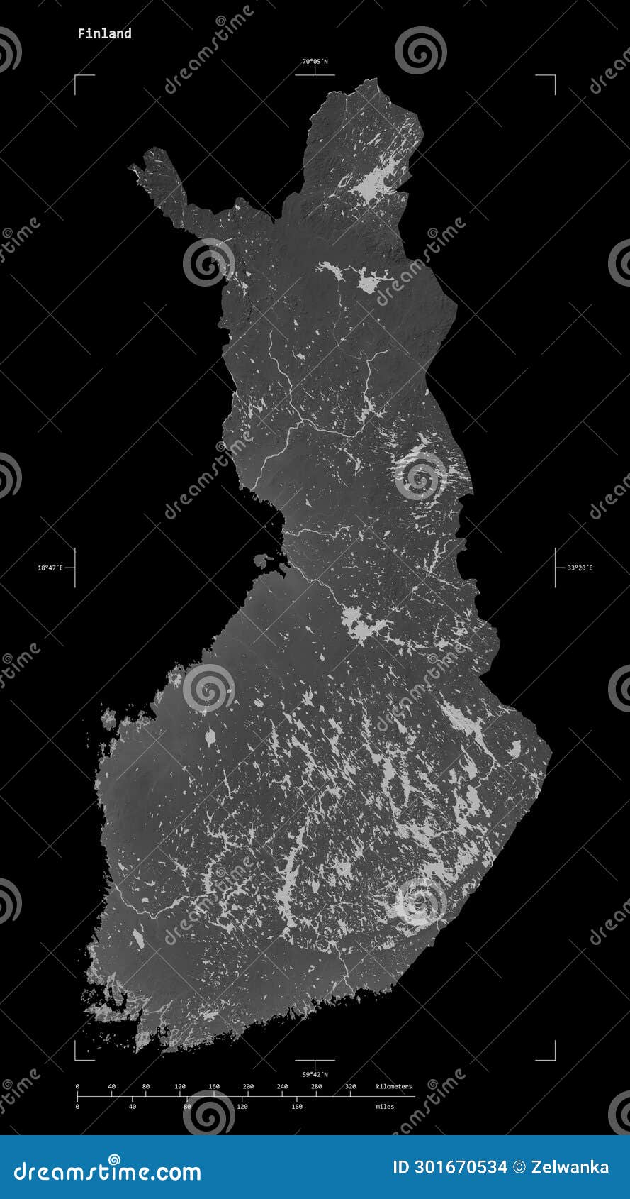 Finland Shape on Black. Grayscale Stock Illustration - Illustration of ...