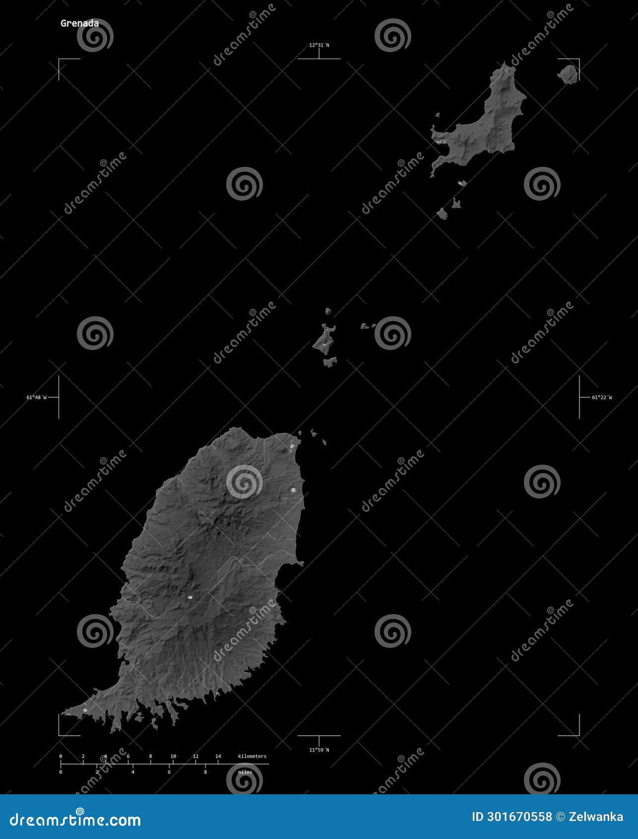 Grenada Shape on Black. Grayscale Stock Illustration - Illustration of ...