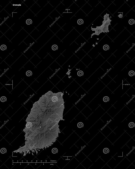 Grenada Shape on Black. Grayscale Stock Illustration - Illustration of ...