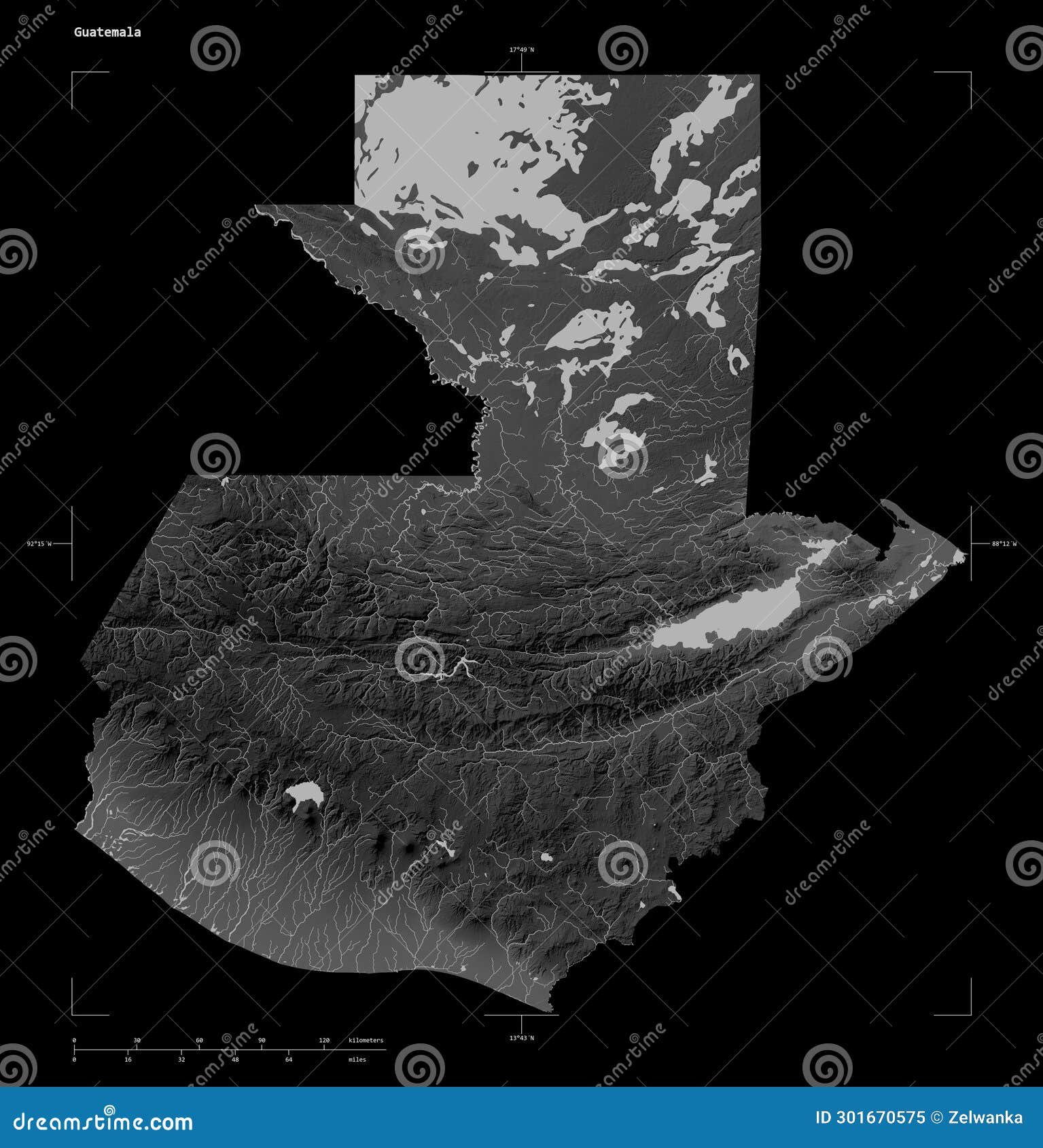 Guatemala Shape on Black. Grayscale Stock Illustration - Illustration ...