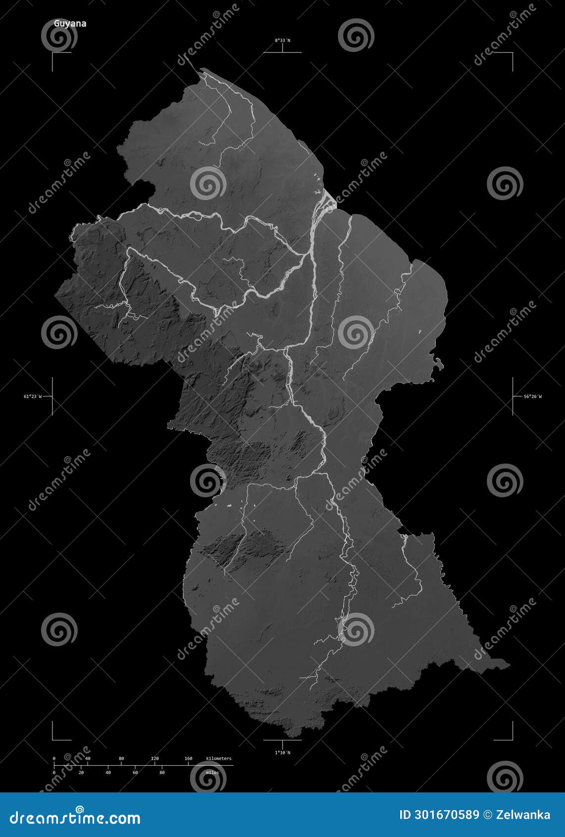 Guyana Shape on Black. Grayscale Stock Illustration - Illustration of ...