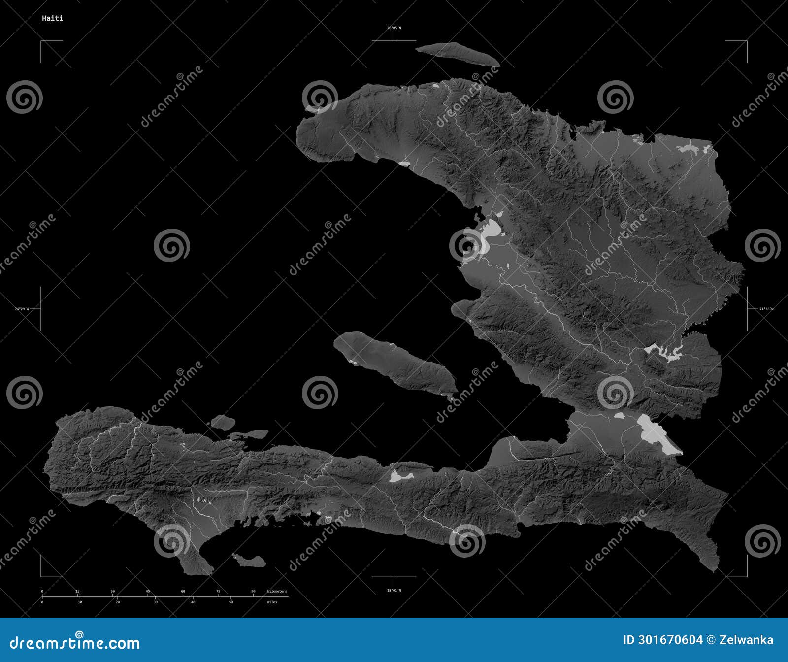 Haiti Shape on Black. Grayscale Stock Illustration - Illustration of ...