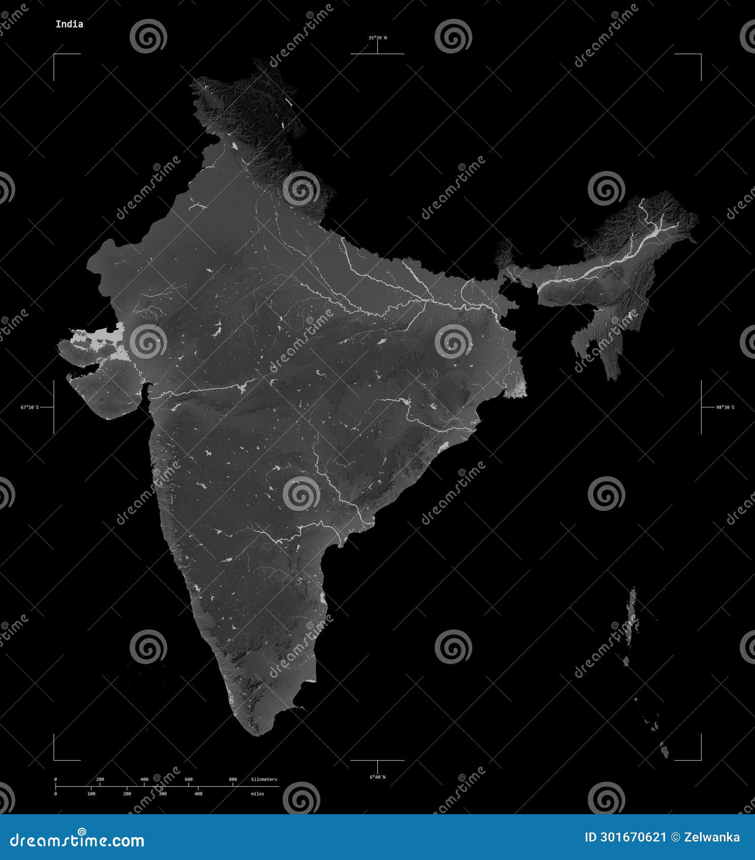 India Shape on Black. Grayscale Stock Illustration - Illustration of ...