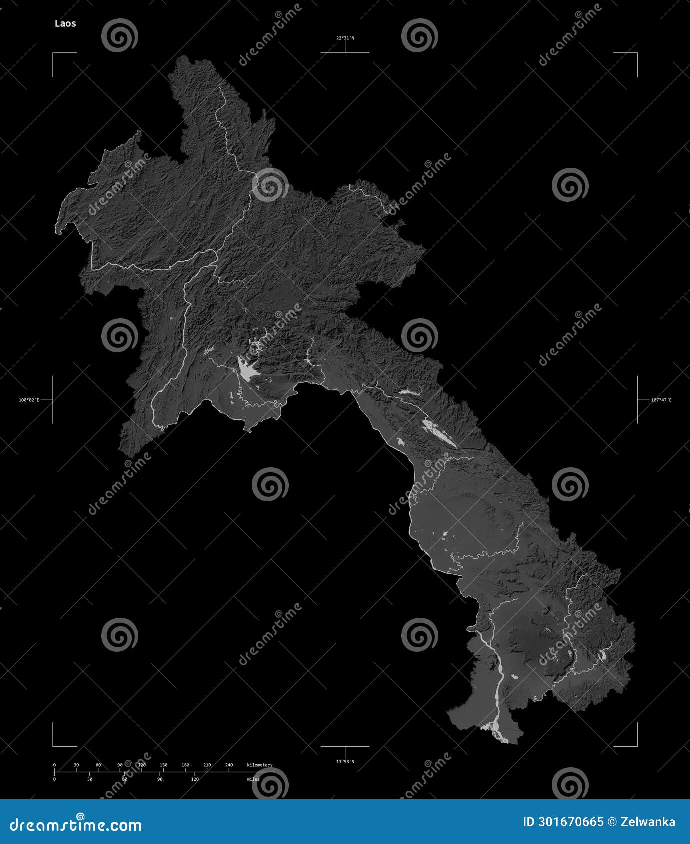 Laos Shape on Black. Grayscale Stock Illustration - Illustration of ...