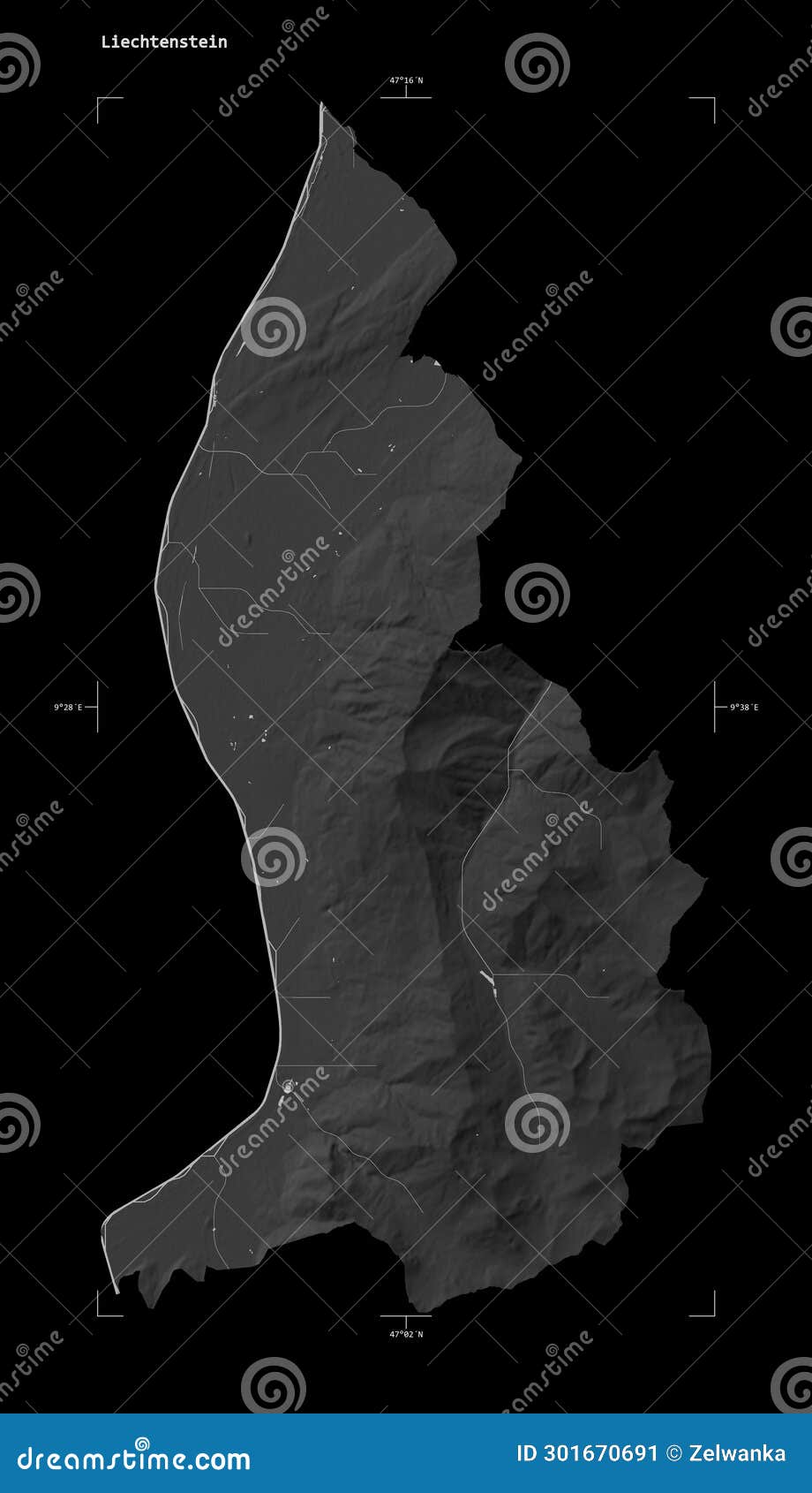 Liechtenstein Shape on Black. Grayscale Stock Illustration ...