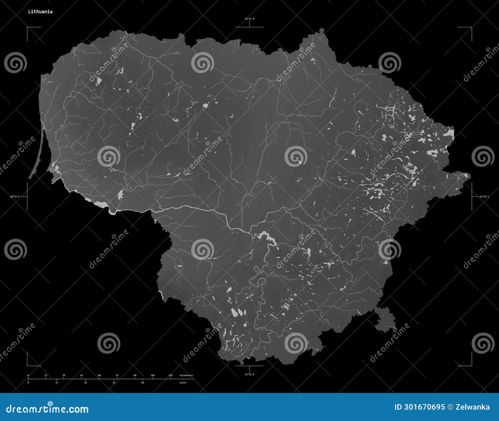 Lithuania Shape on Black. Grayscale Stock Illustration - Illustration ...
