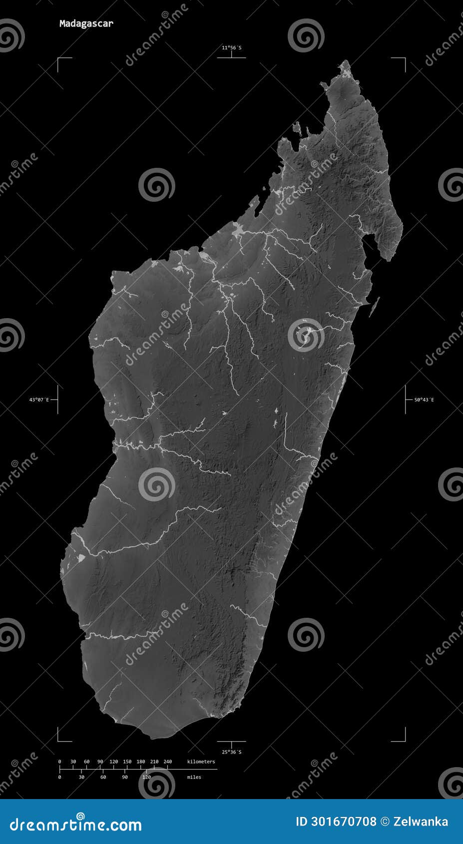 Madagascar Shape on Black. Grayscale Stock Illustration - Illustration ...