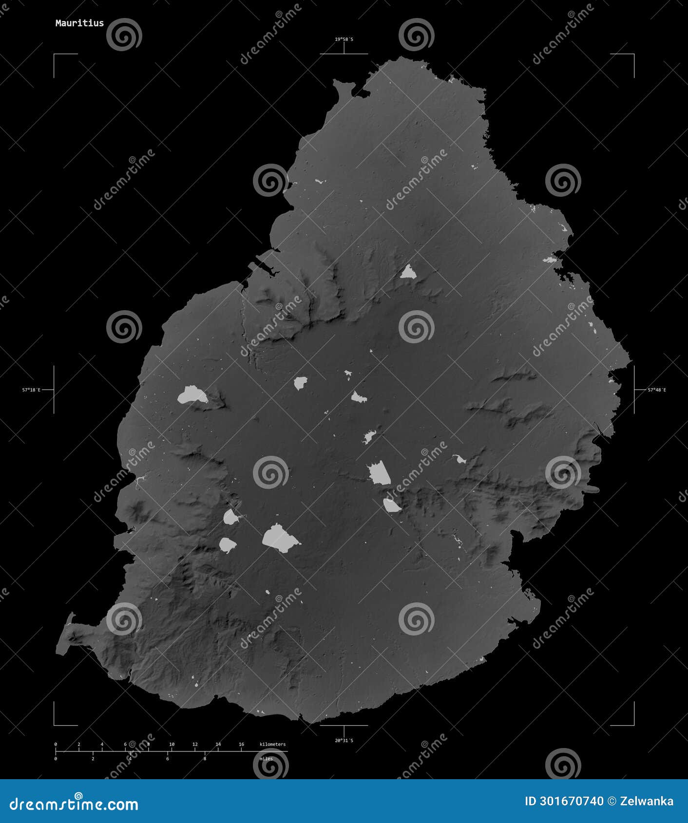 Mauritius Shape on Black. Grayscale Stock Illustration - Illustration of geography, distance ...