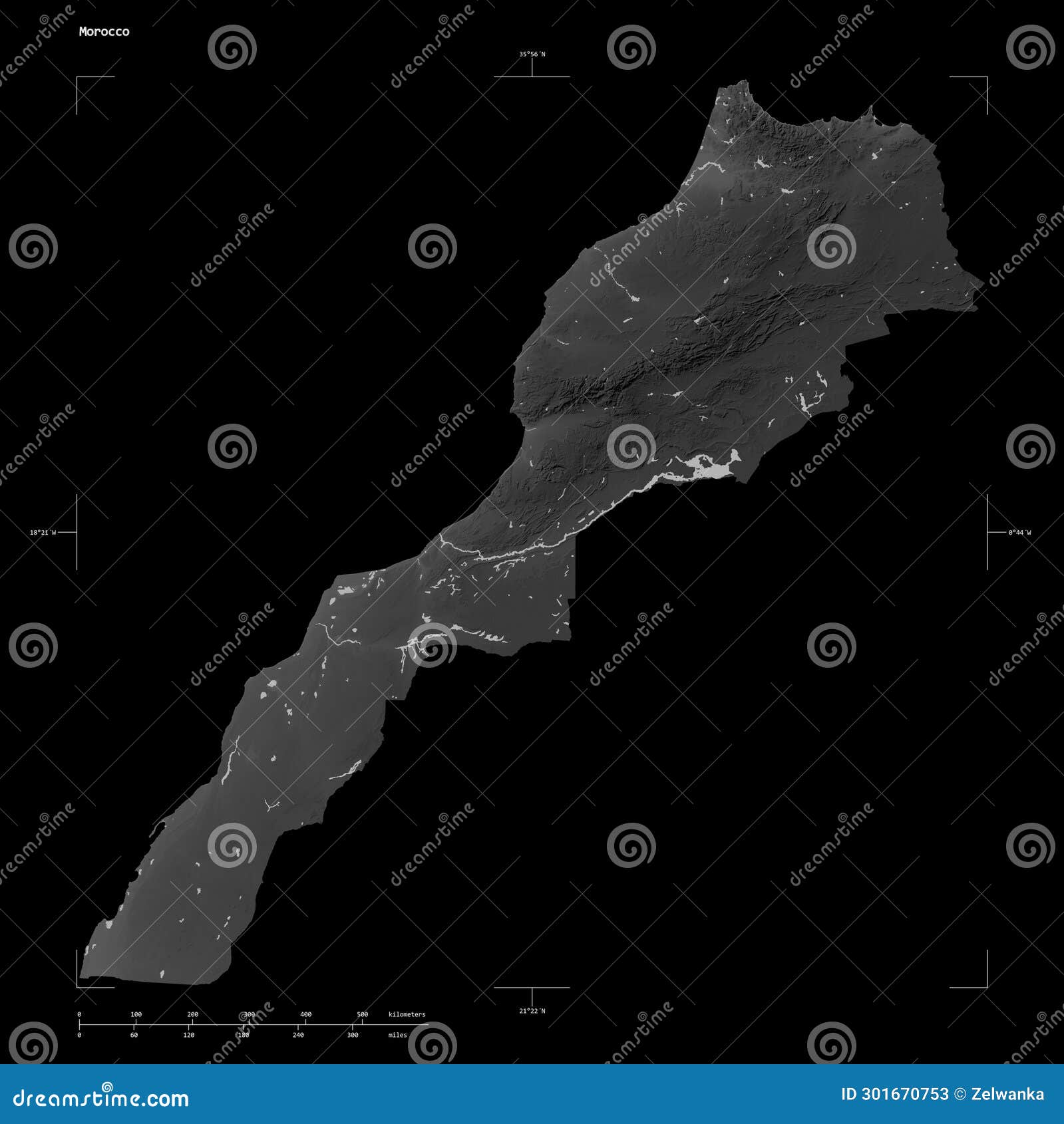 Morocco Shape on Black. Grayscale Stock Illustration - Illustration of ...