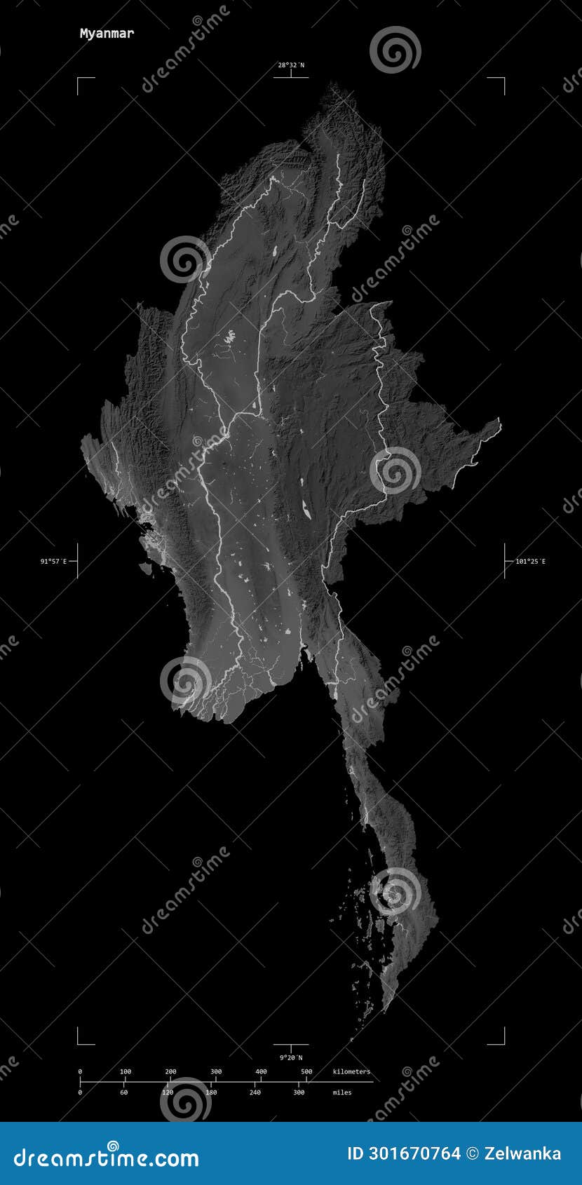 Myanmar Shape on Black. Grayscale Stock Illustration - Illustration of ...