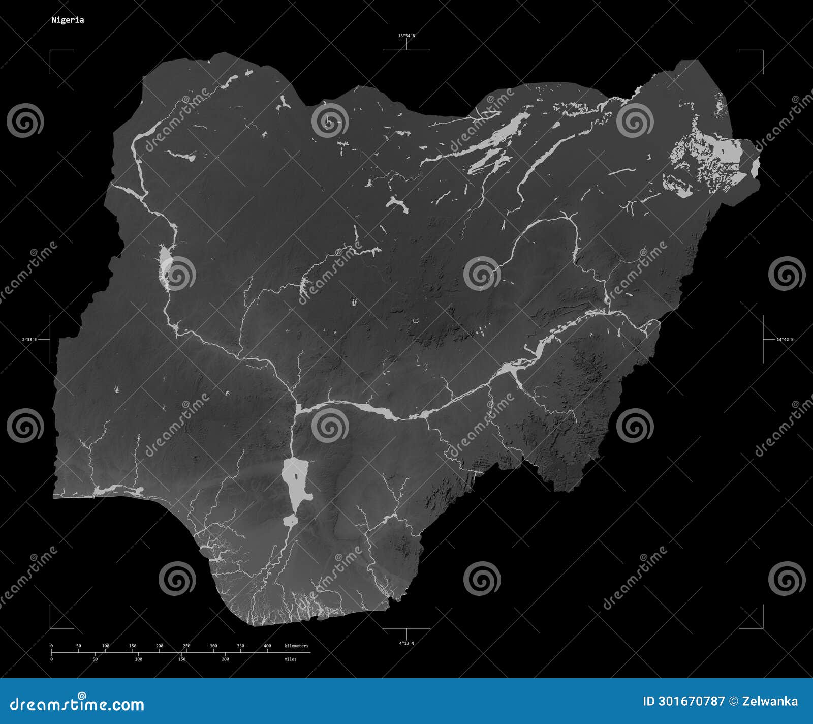 Nigeria Shape on Black. Grayscale Stock Illustration - Illustration of ...