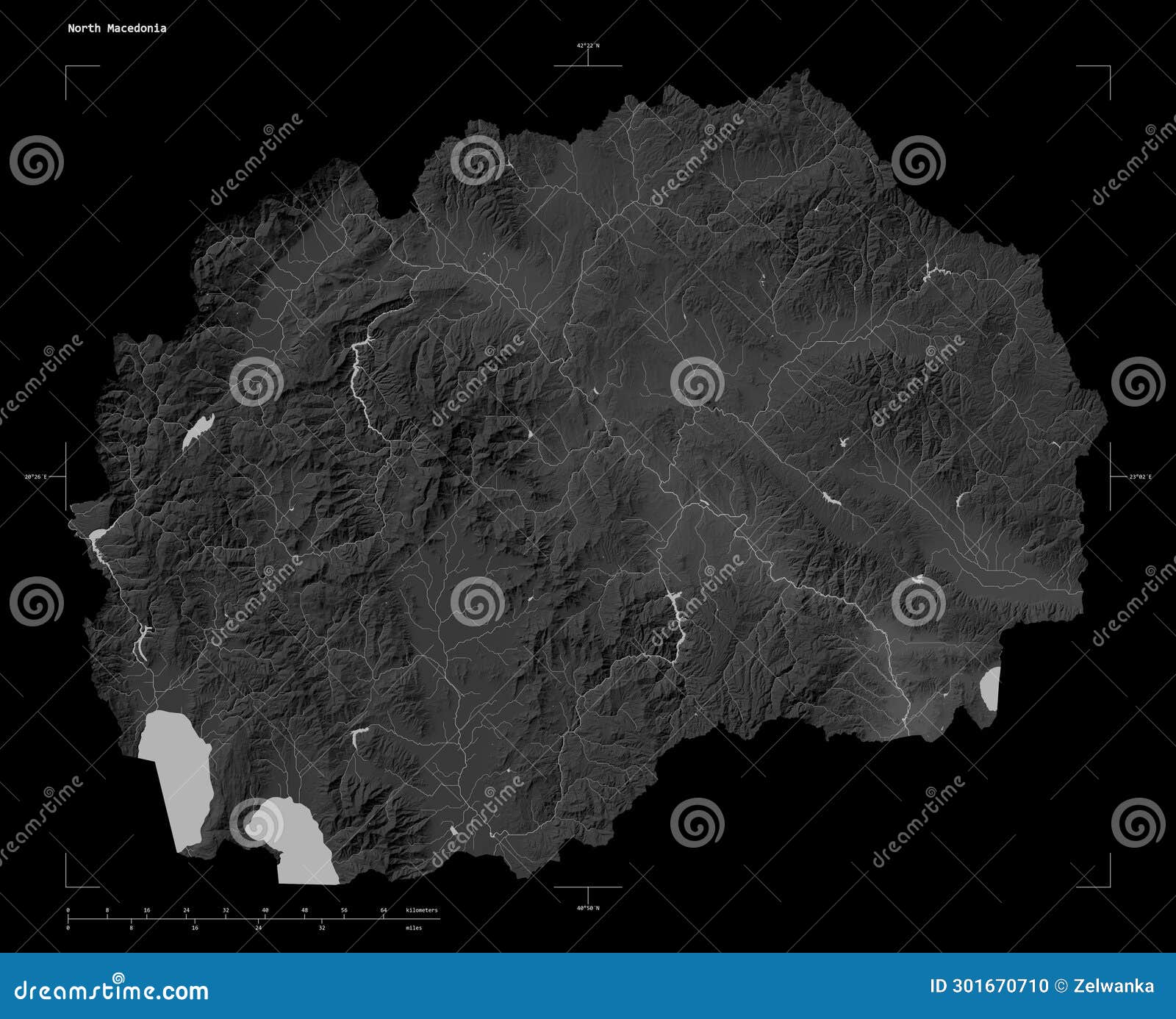 North Macedonia Shape on Black. Grayscale Stock Illustration ...