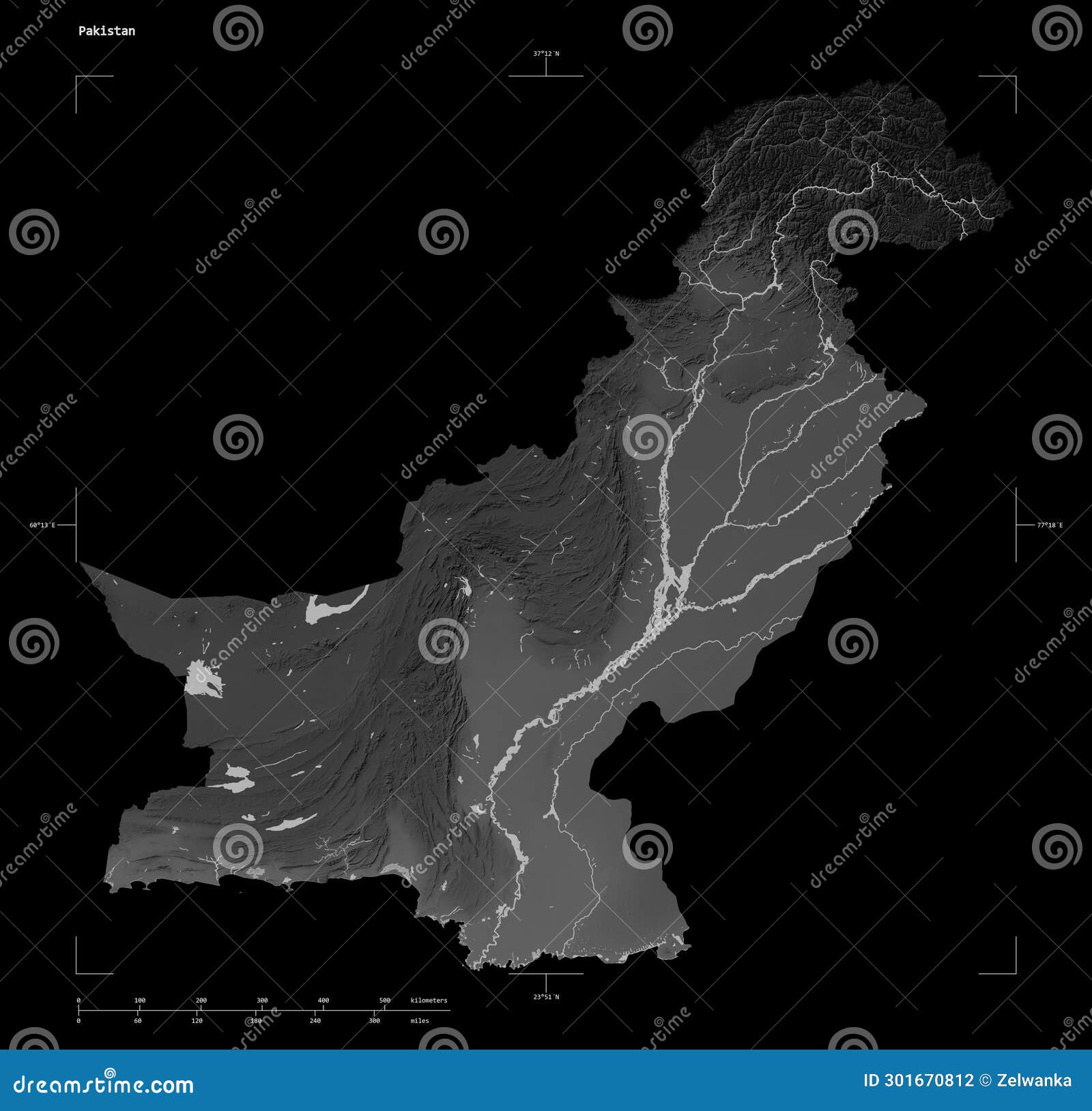 Pakistan Shape on Black. Grayscale Stock Illustration - Illustration of ...