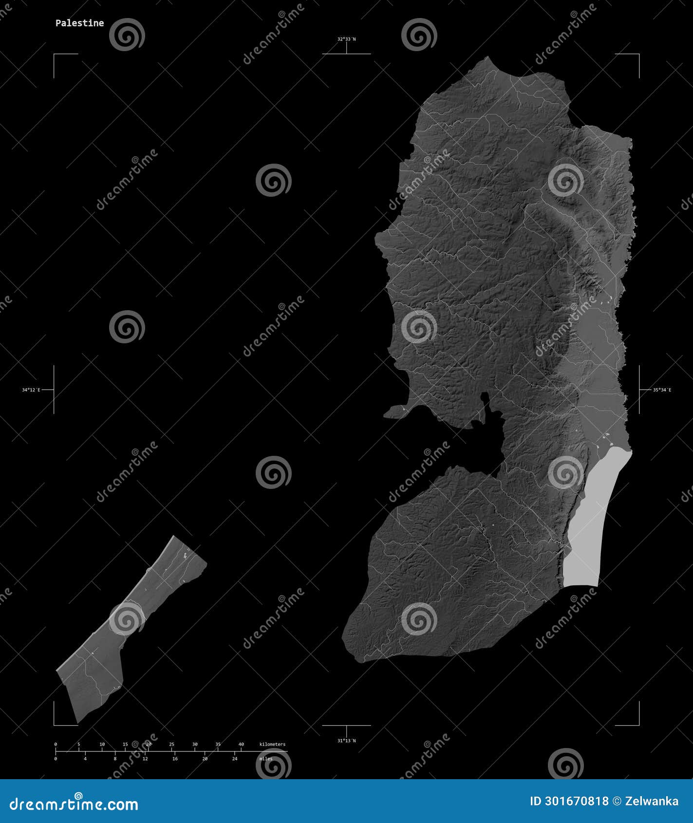 Palestine Shape on Black. Grayscale Stock Illustration - Illustration ...