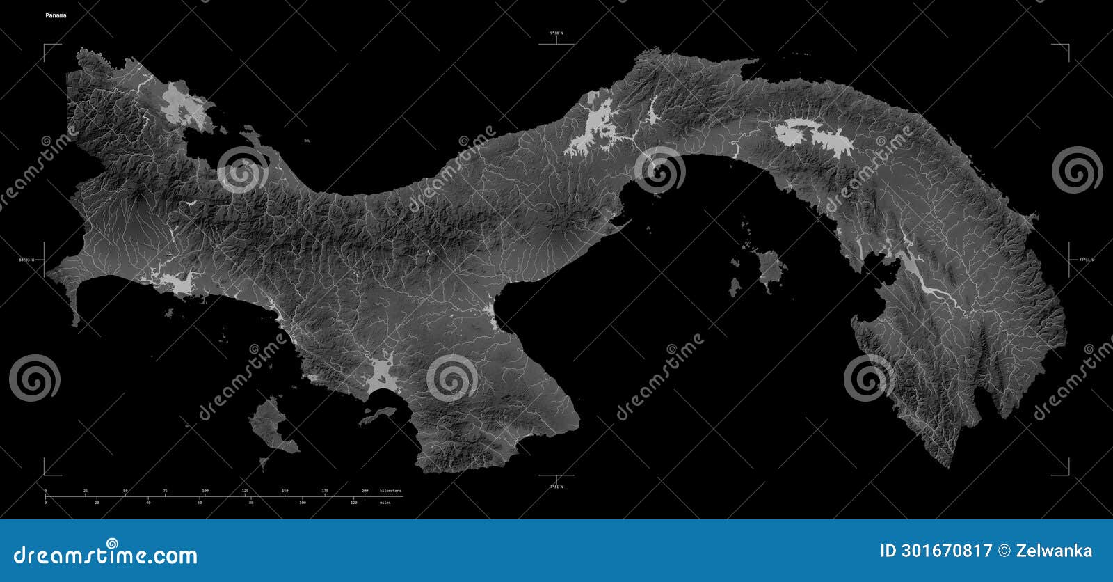 Panama Shape on Black. Grayscale Stock Illustration - Illustration of ...