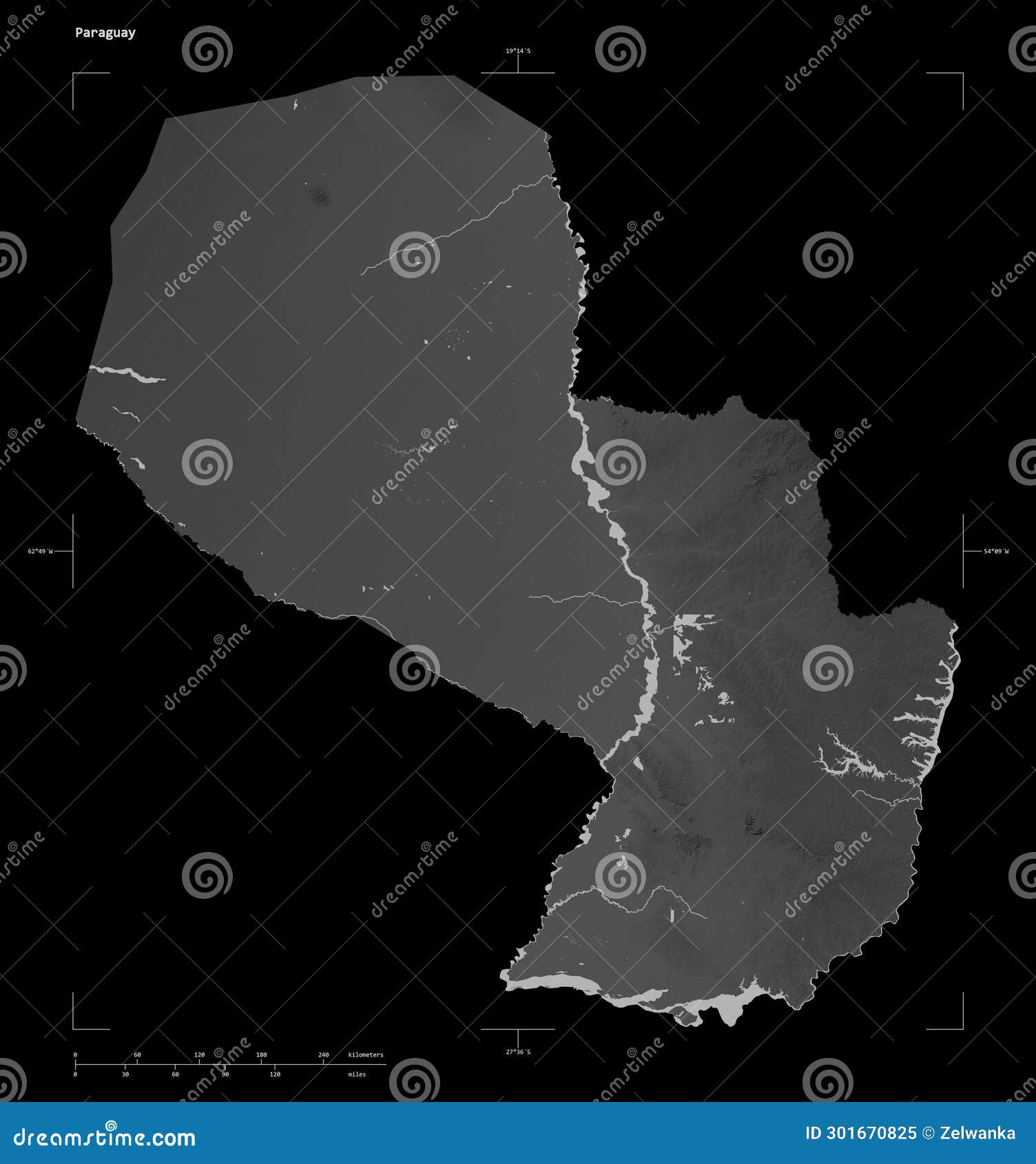 Paraguay Shape on Black. Grayscale Stock Illustration - Illustration of ...