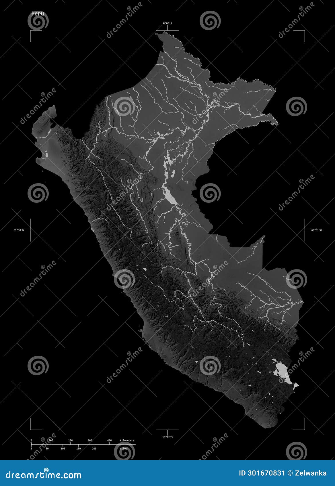 Peru Shape on Black. Grayscale Stock Illustration - Illustration of ...