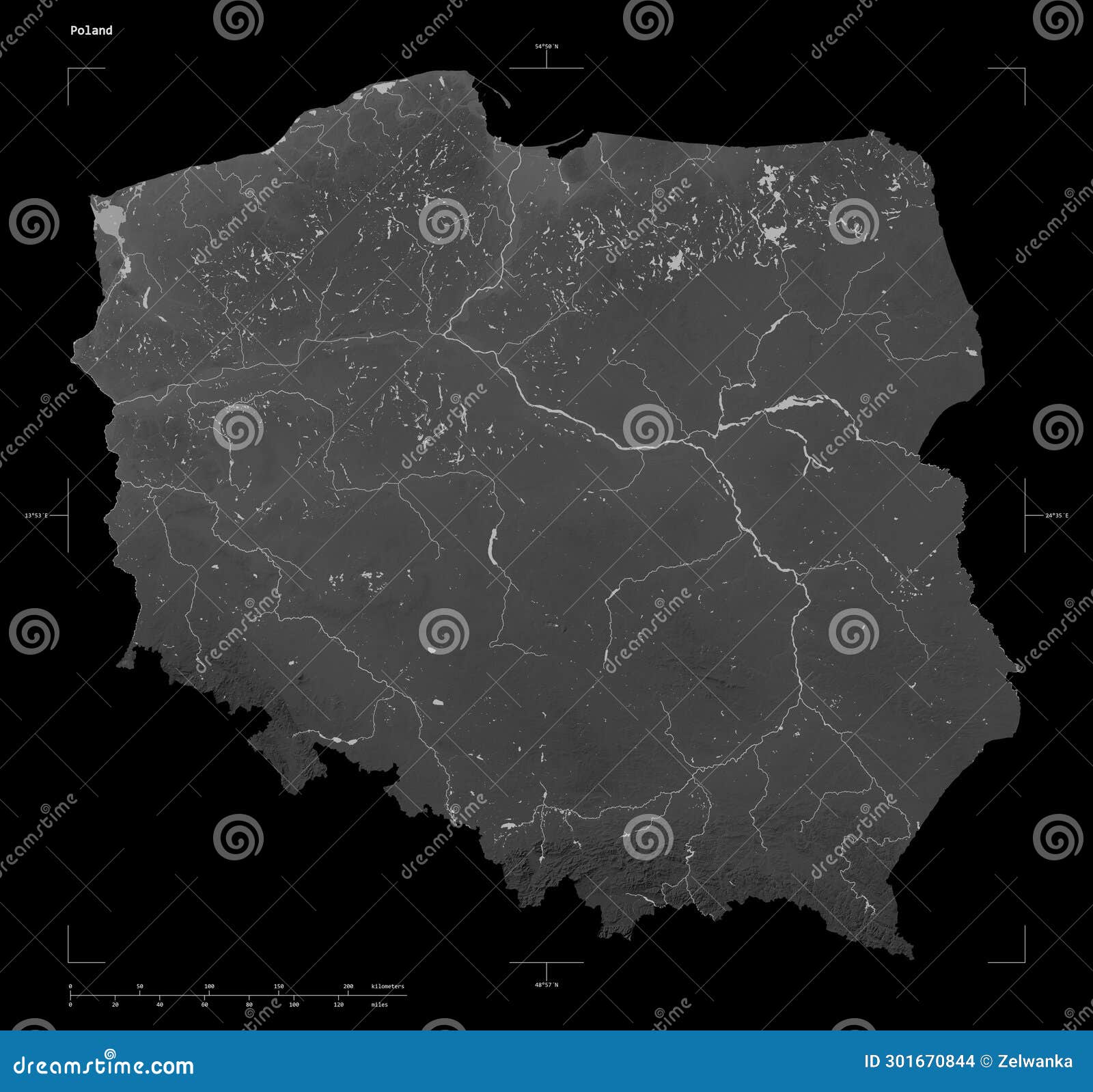 Poland Shape on Black. Grayscale Stock Illustration - Illustration of ...