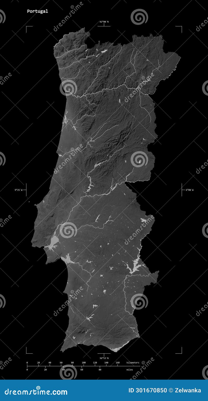 Portugal Shape on Black. Grayscale Stock Illustration - Illustration of ...