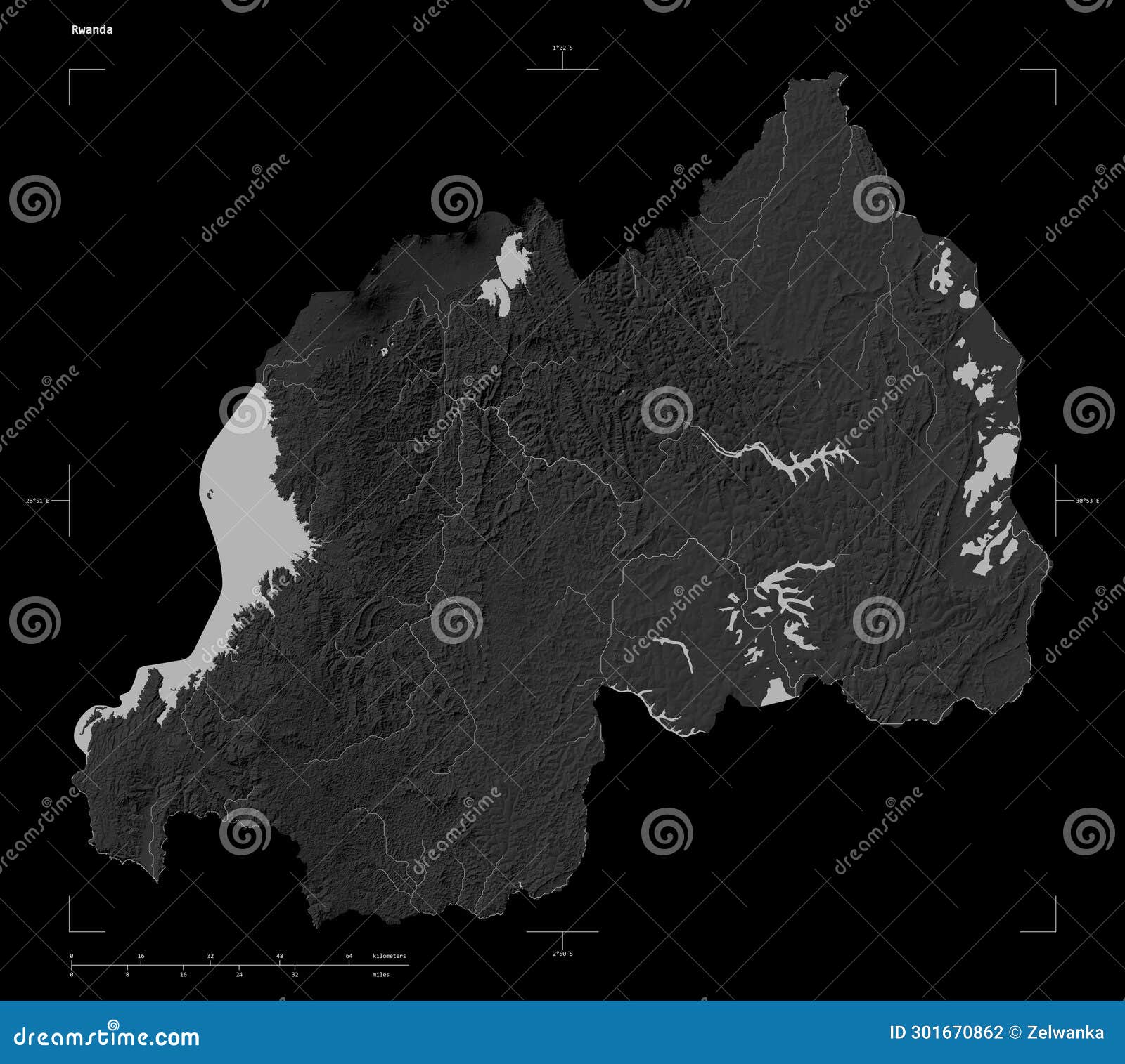 Rwanda Shape on Black. Grayscale Stock Illustration - Illustration of ...