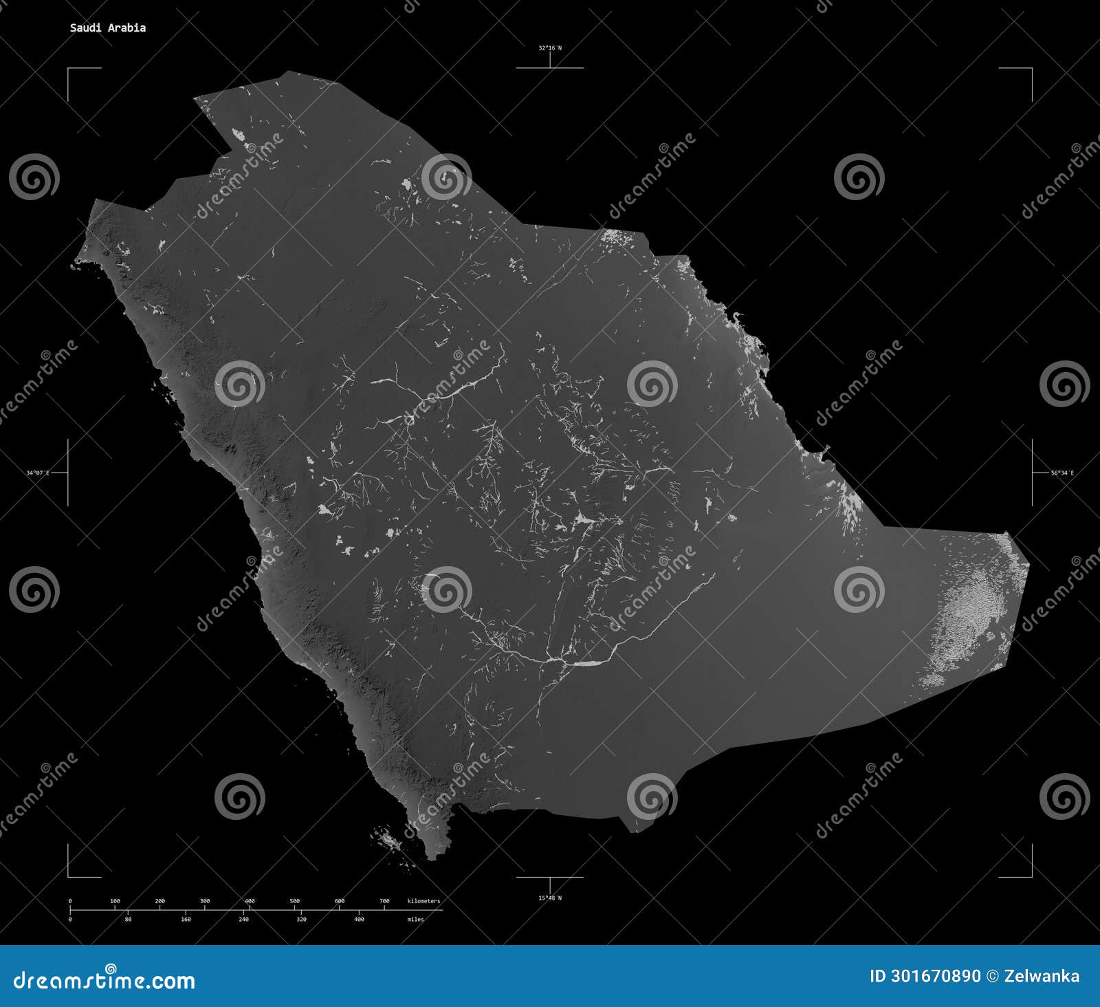 Saudi Arabia Shape on Black. Grayscale Stock Illustration ...