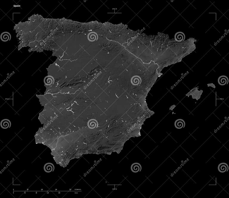 Spain Shape on Black. Grayscale Stock Illustration - Illustration of ...