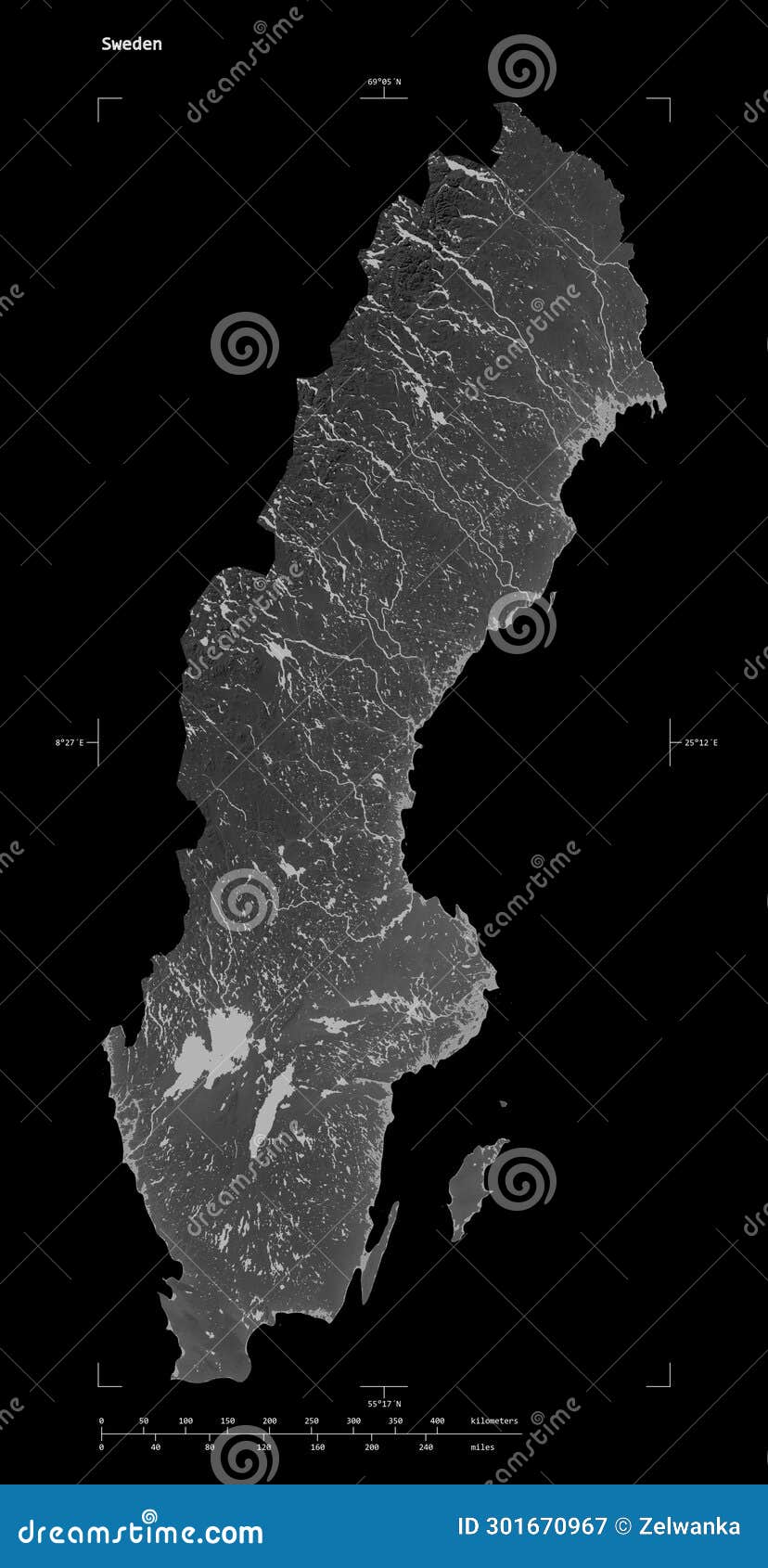 Sweden Shape on Black. Grayscale Stock Illustration - Illustration of ...