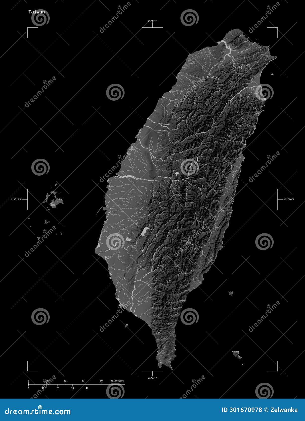Taiwan Shape on Black. Grayscale Stock Illustration - Illustration of ...