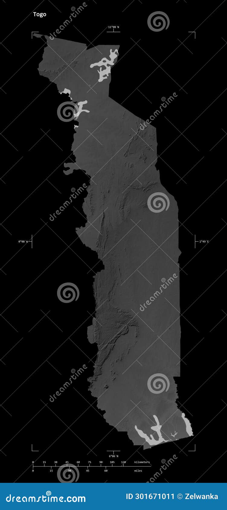 Togo Shape on Black. Grayscale Stock Illustration - Illustration of ...