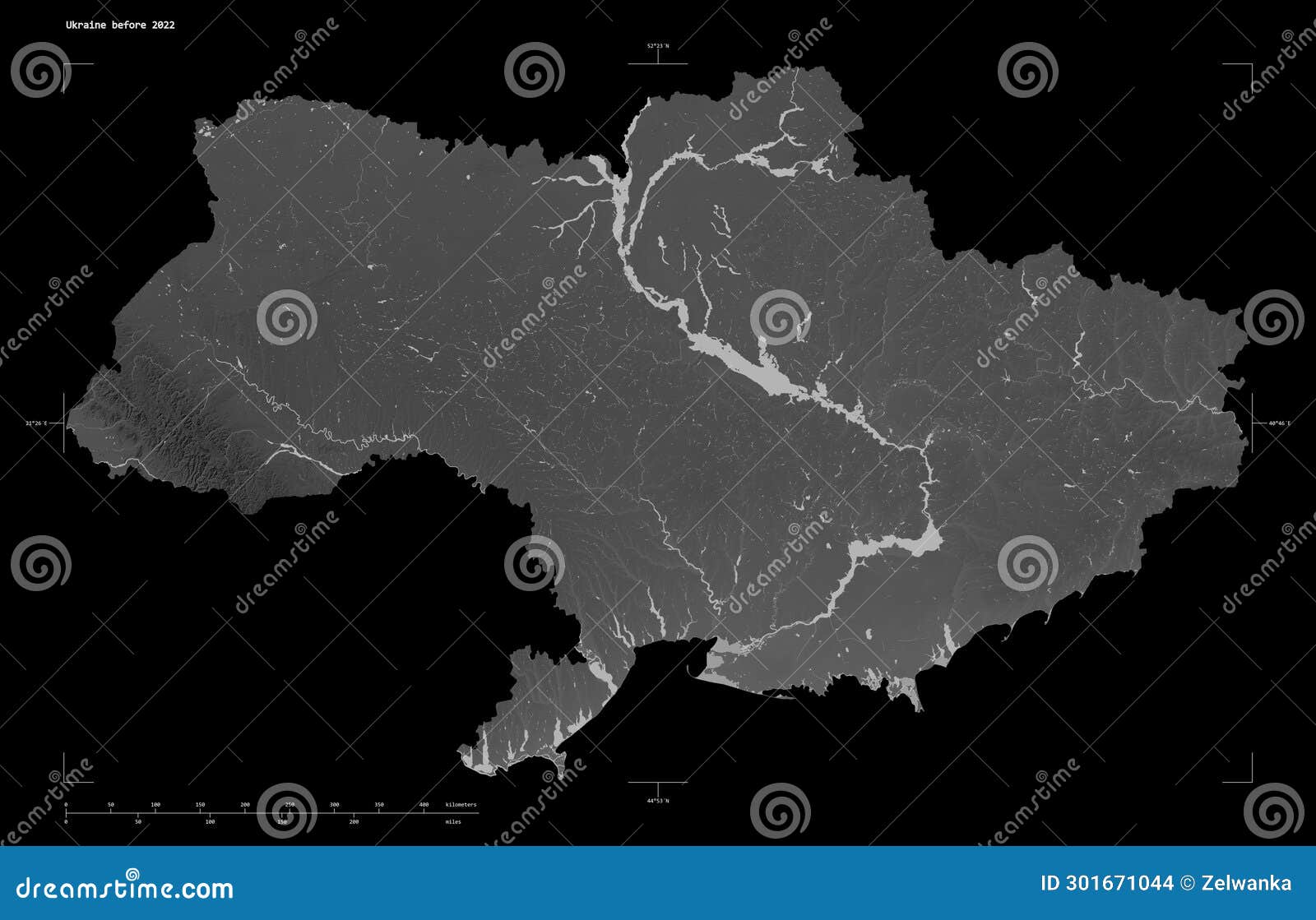 Ukraine before 2022 Shape on Black. Grayscale Stock Illustration ...