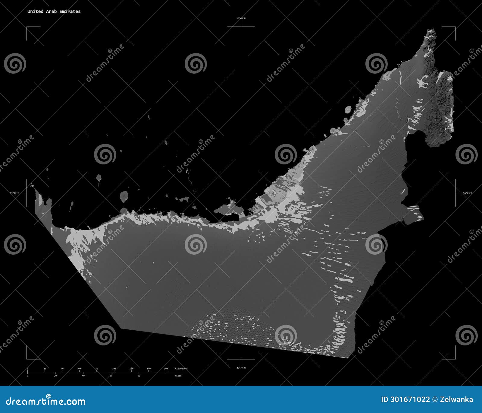 United Arab Emirates Shape on Black. Grayscale Stock Illustration ...