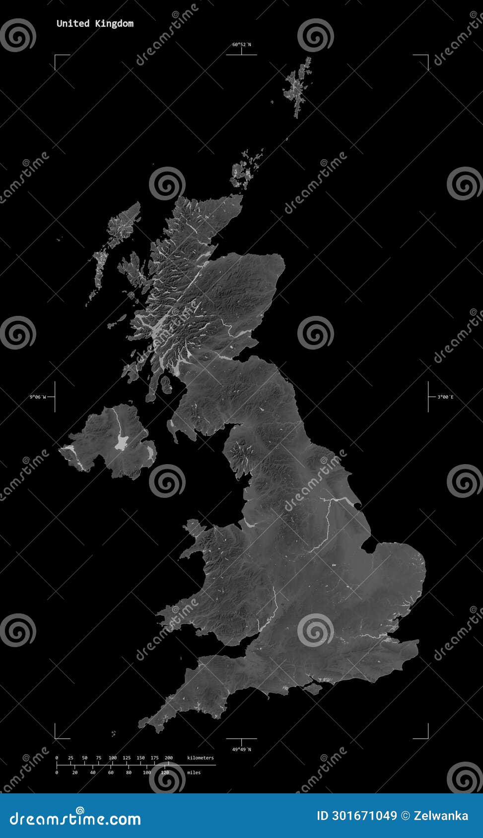 United Kingdom Shape on Black. Grayscale Stock Illustration ...