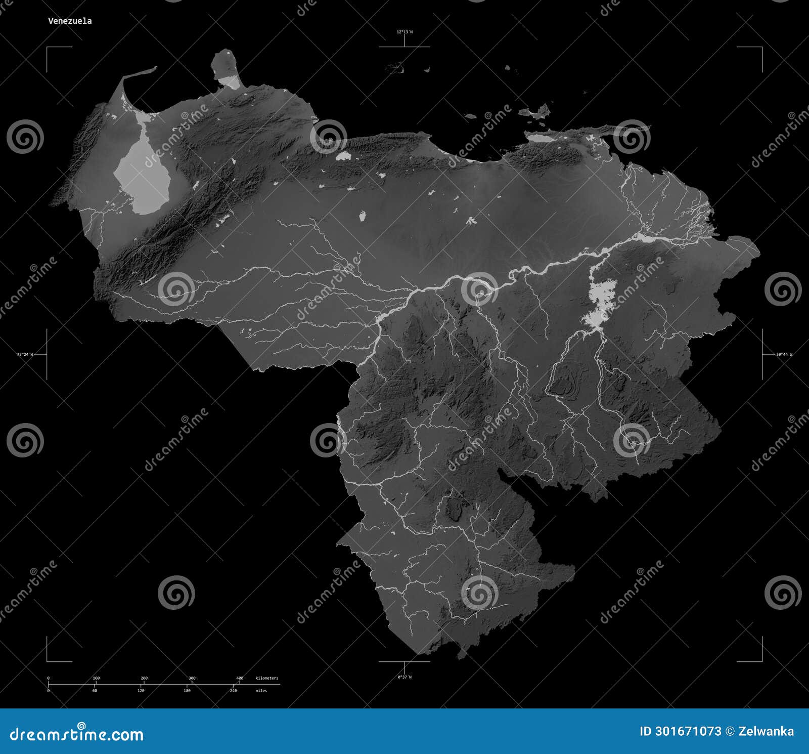 Venezuela Shape on Black. Grayscale Stock Illustration - Illustration ...