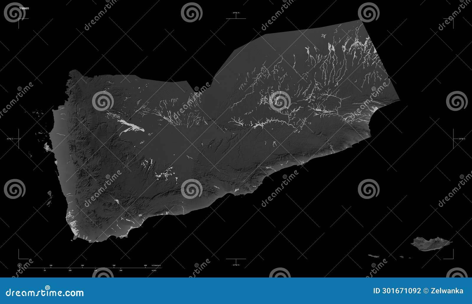 Yemen Shape on Black. Grayscale Stock Illustration - Illustration of ...